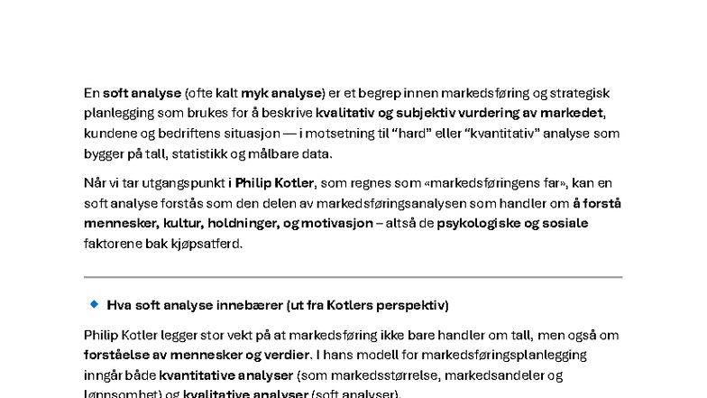 Soft Analyse i Markedsføring: Kotlers Perspektiv og Metoder - Studocu