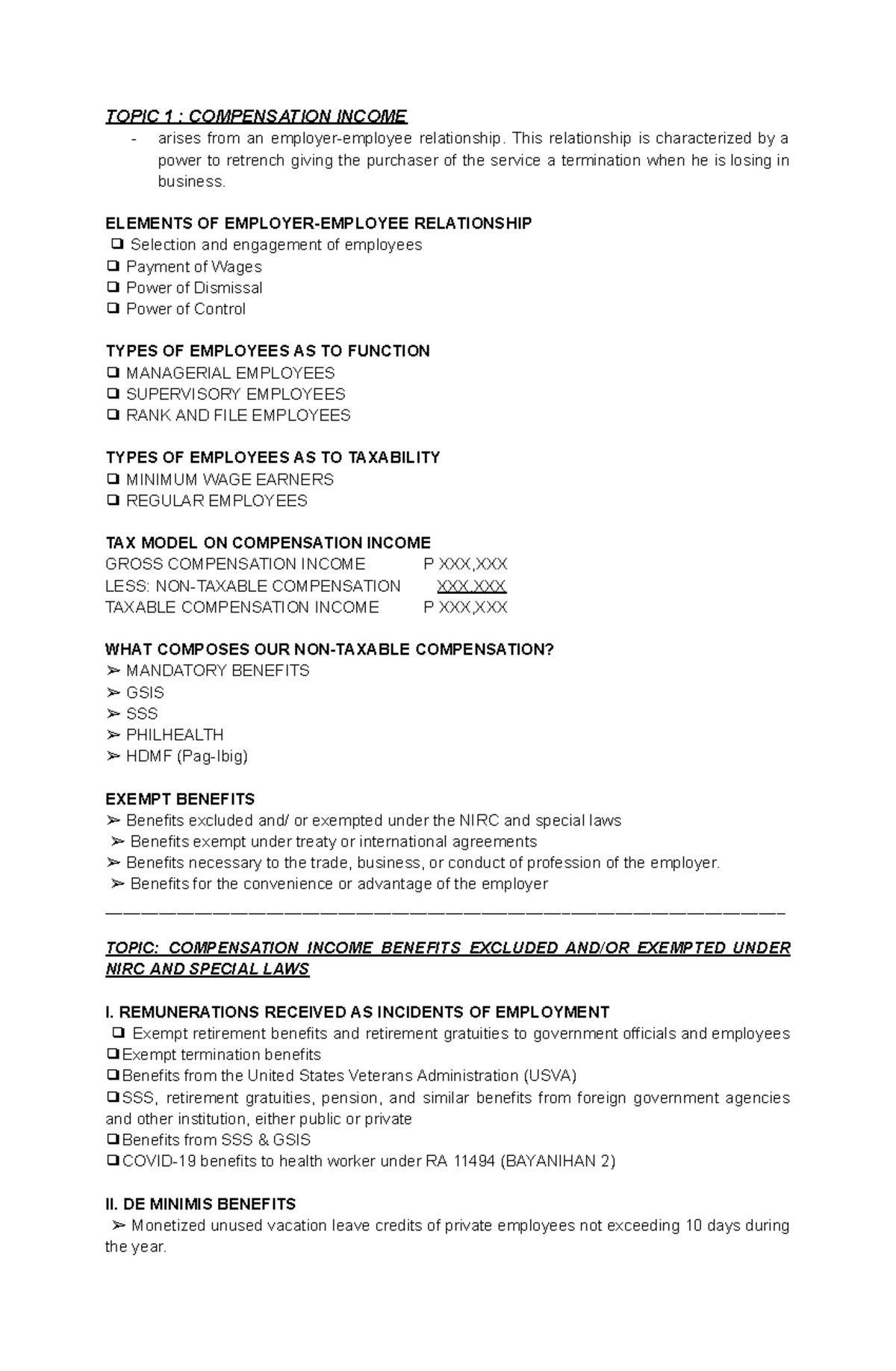 Final TAX Reviewer - Lecture Notes on Compensation Income and Exempt ...