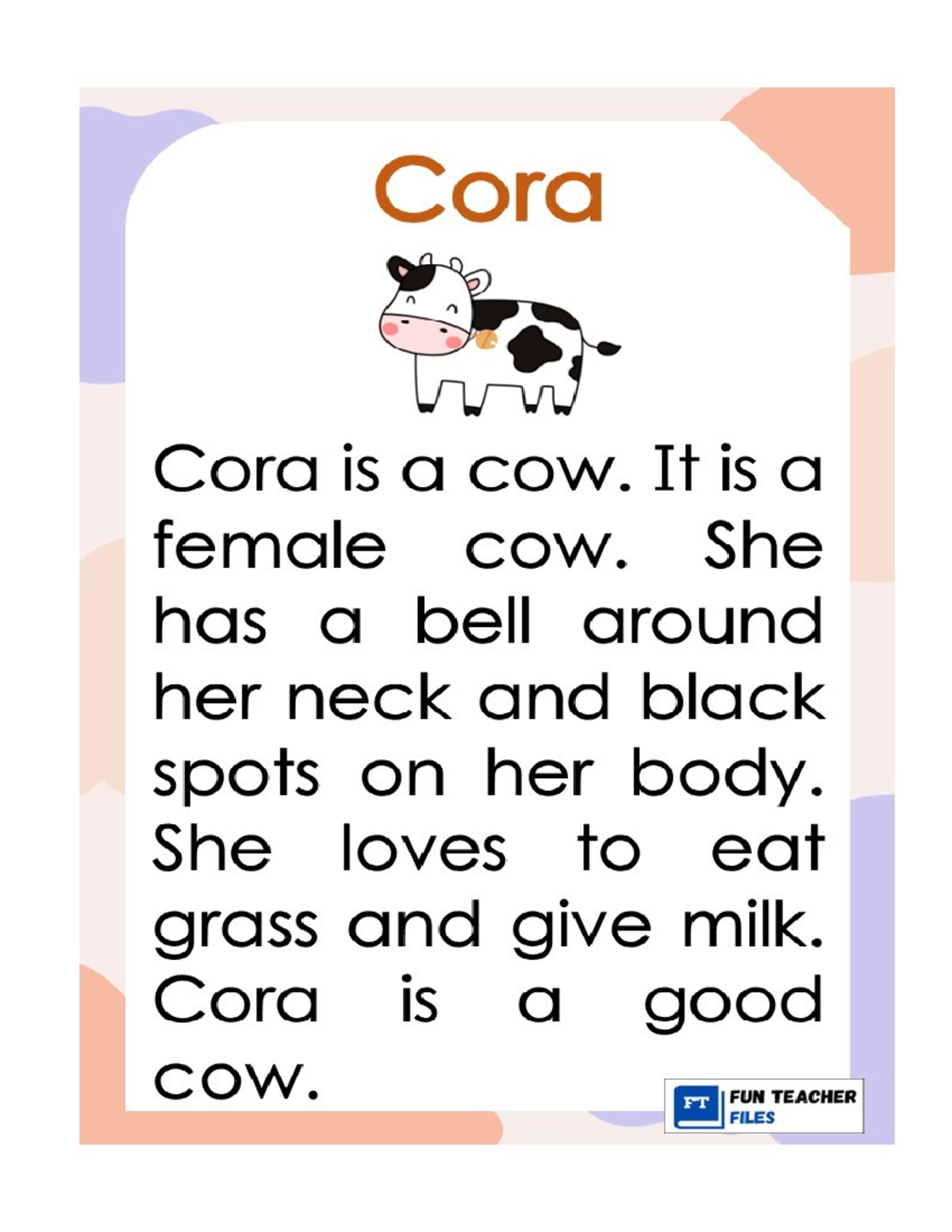 FT FUN TEACHER FILES: Cora the Cow and My New Pet Activities - Studocu
