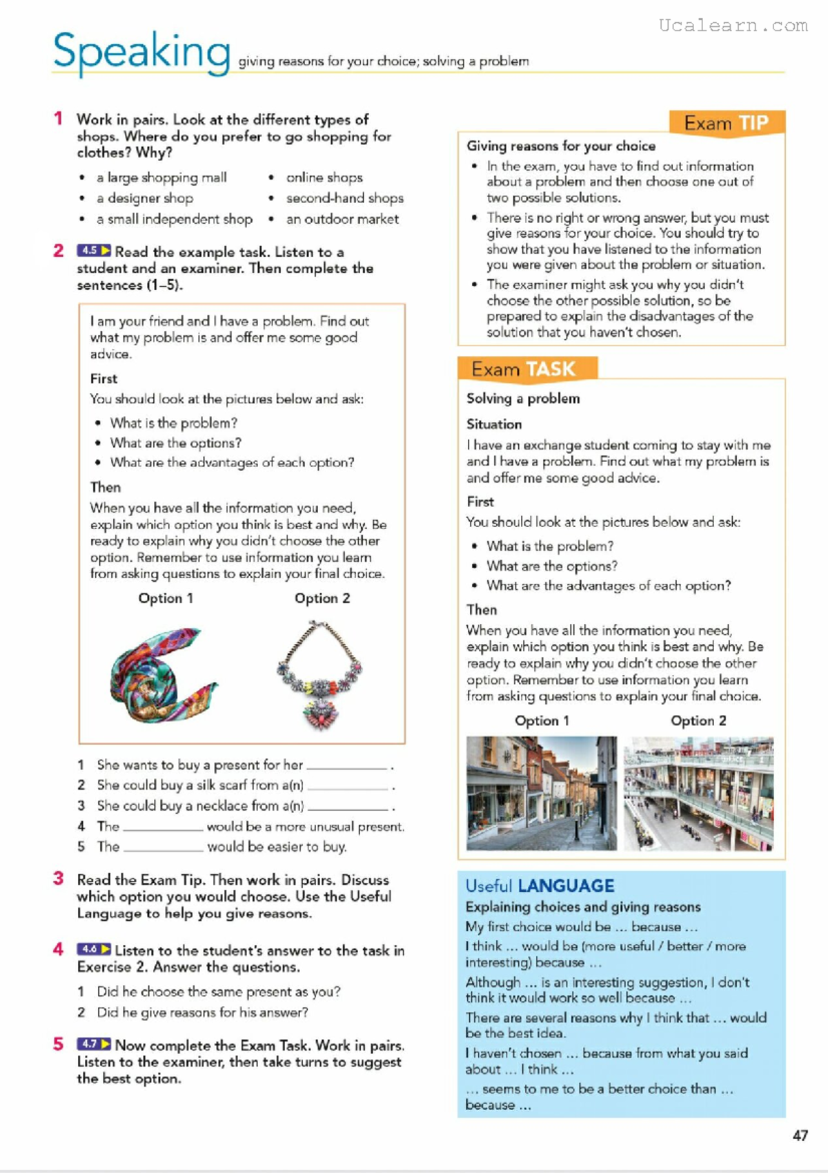 Ucalearn.com Speaking Exam Tips: Solving Problems & Giving Reasons ...