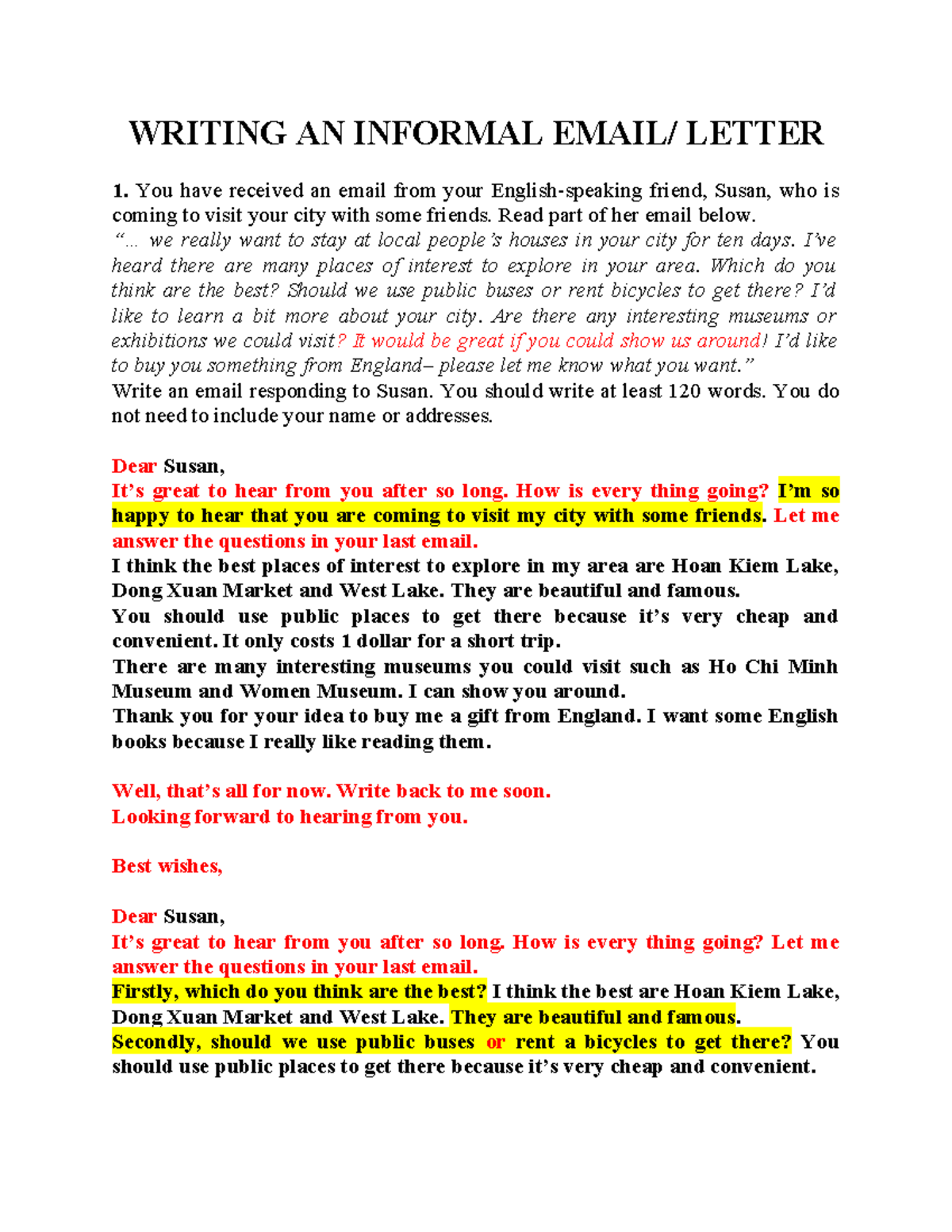Mẫu Thư Không Chính Thức - WRITING AN INFORMAL LETTER - Studocu