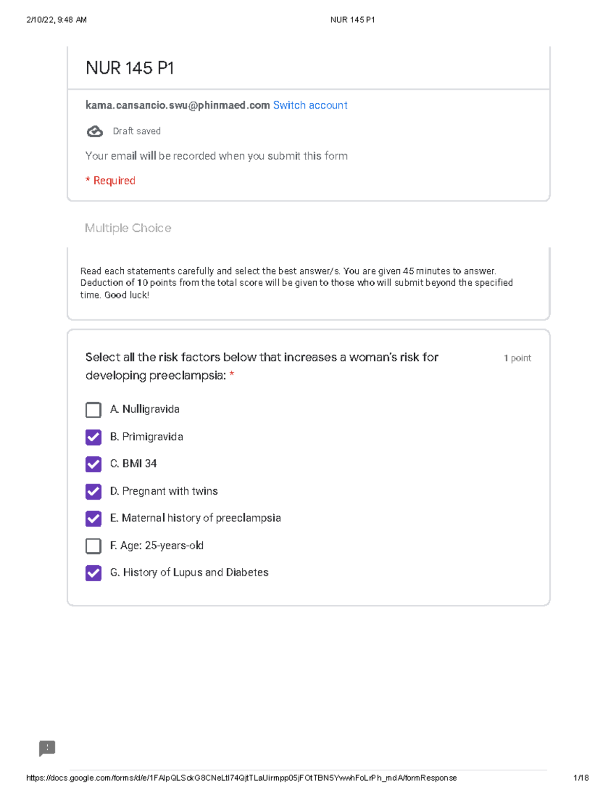 NUR 145 P1 - MCN2 - Multiple Choice Read each statements carefully and ...