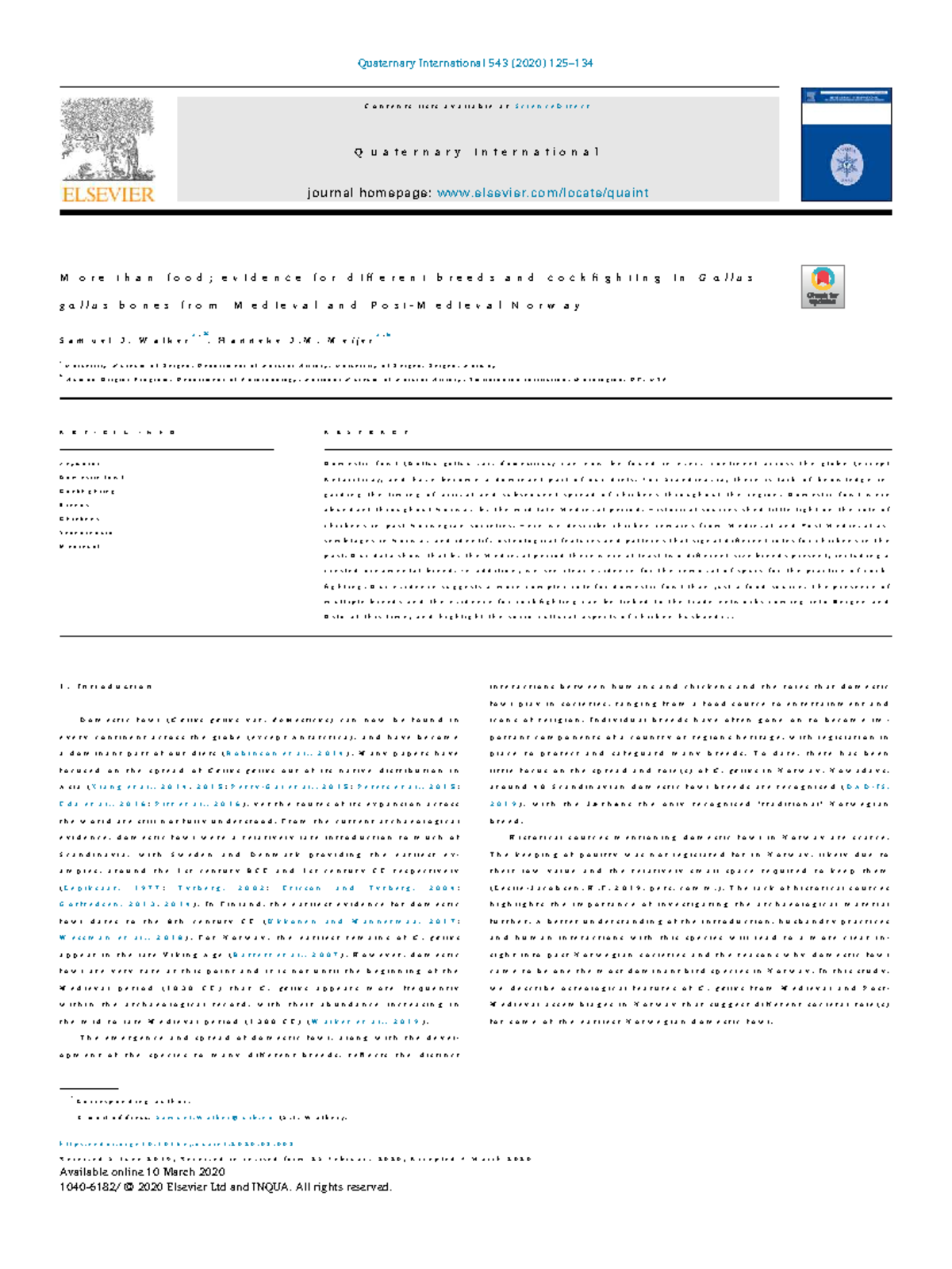 Quaternary International 543 (2020): Breeds and Cockfighting Evidence ...