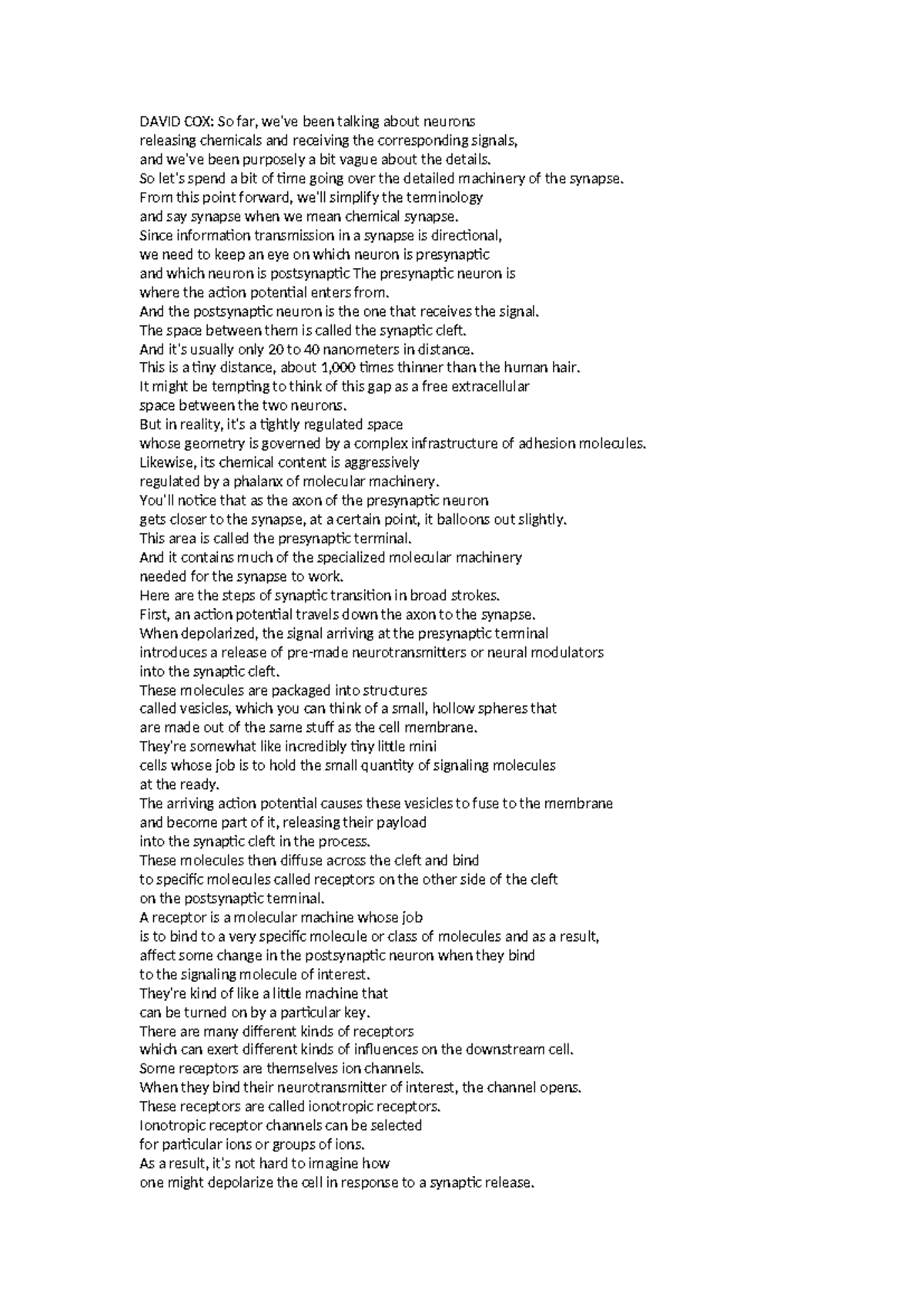 L3 - Neurobiology: Understanding Synaptic Transmission Mechanics - Studocu