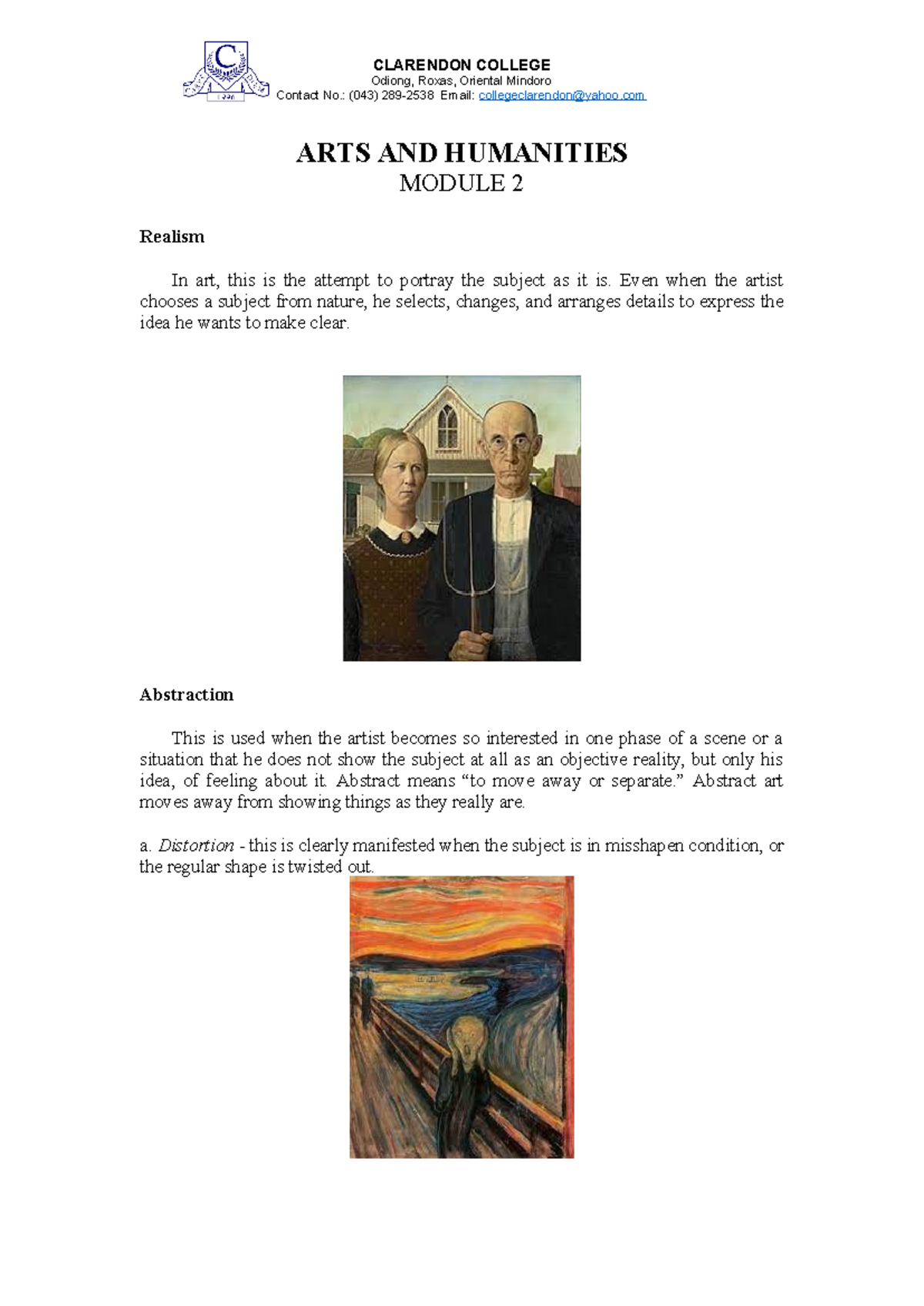 Module 2 Arts and Humanities - Odiong, Roxas, Oriental Mindoro Contact ...