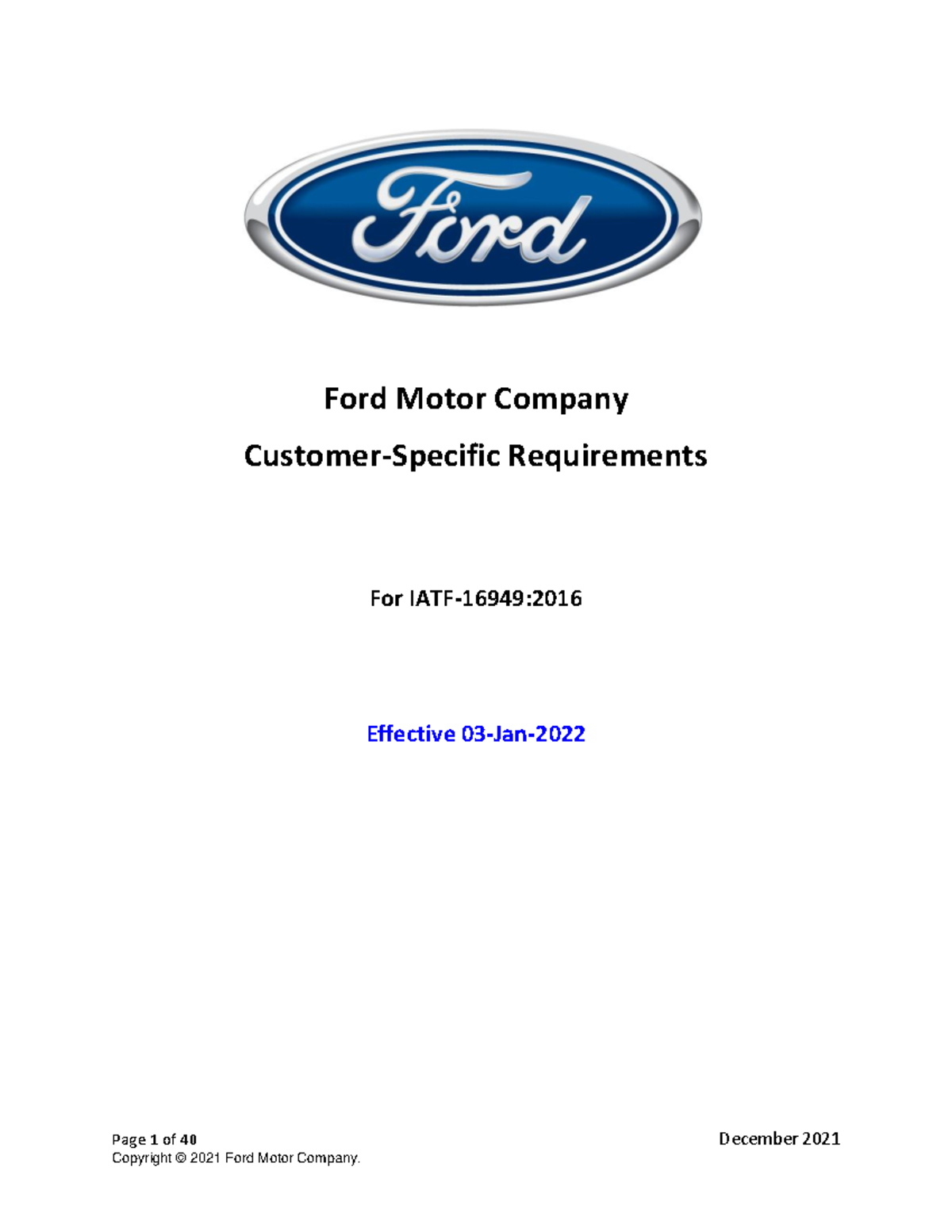 Ford IATF Customer-Specific Requirements Summary - Dec 2021 - Studocu