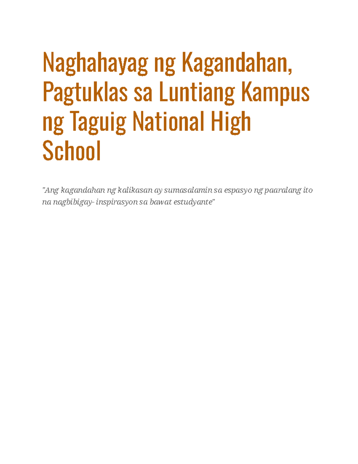 Pagtuklas sa Kagandahan ng Taguig National High School: 8TH GRADE ...