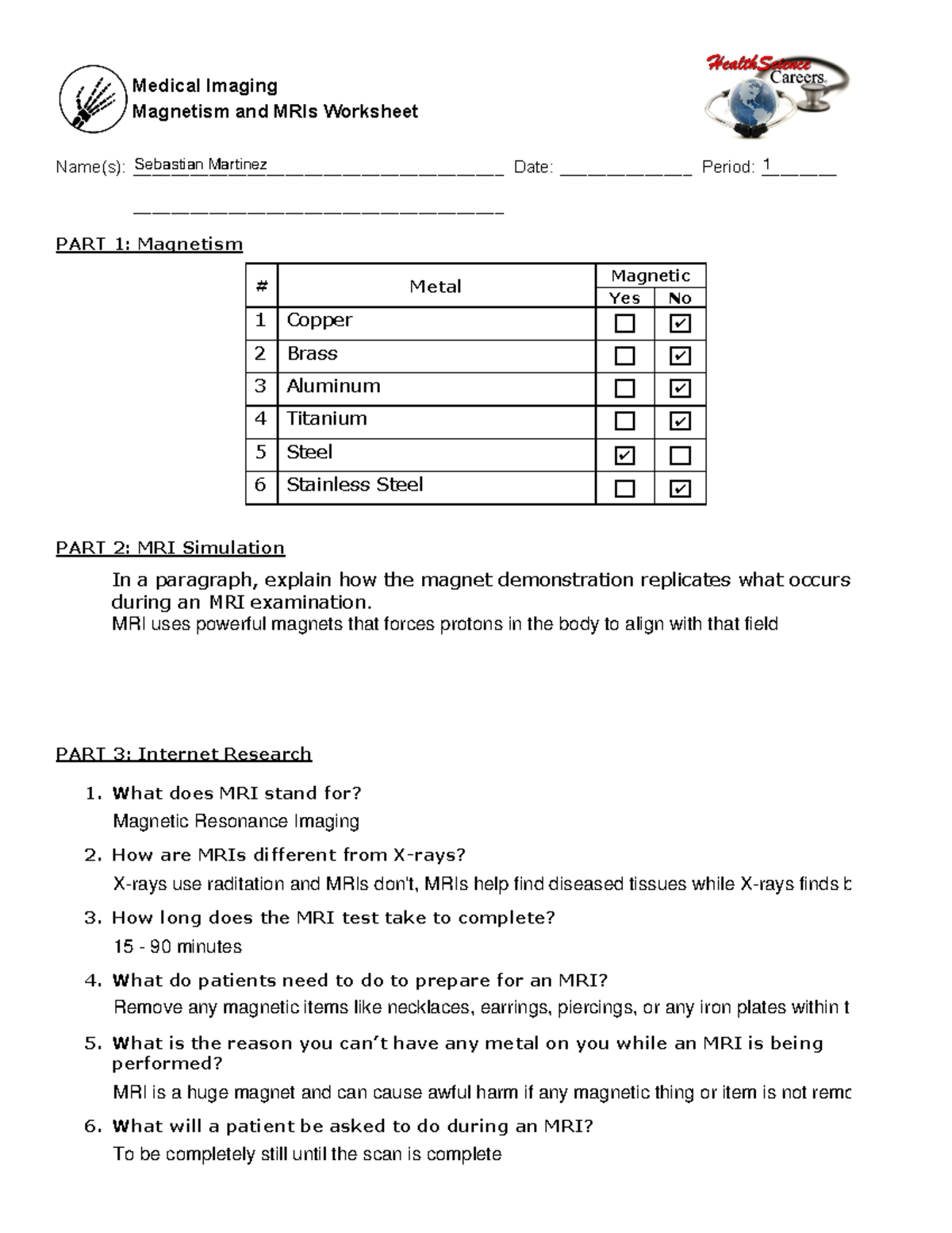 MRI - Magnetism and Imaging Worksheet Answers - Studocu