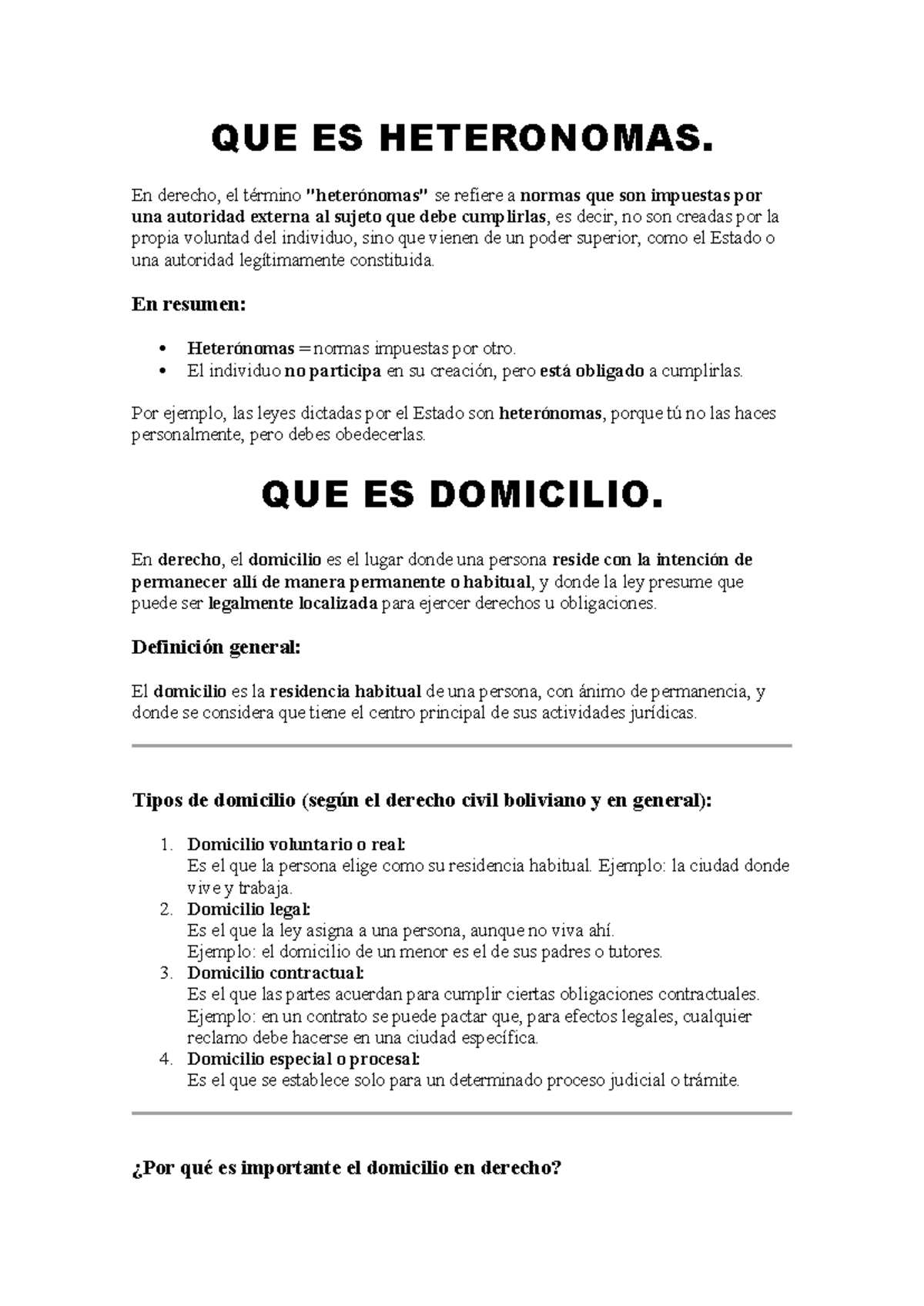 QUE ES HETERONOMAS Y DOMICILIO EN DERECHO: CONCEPTOS CLAVE - Studocu