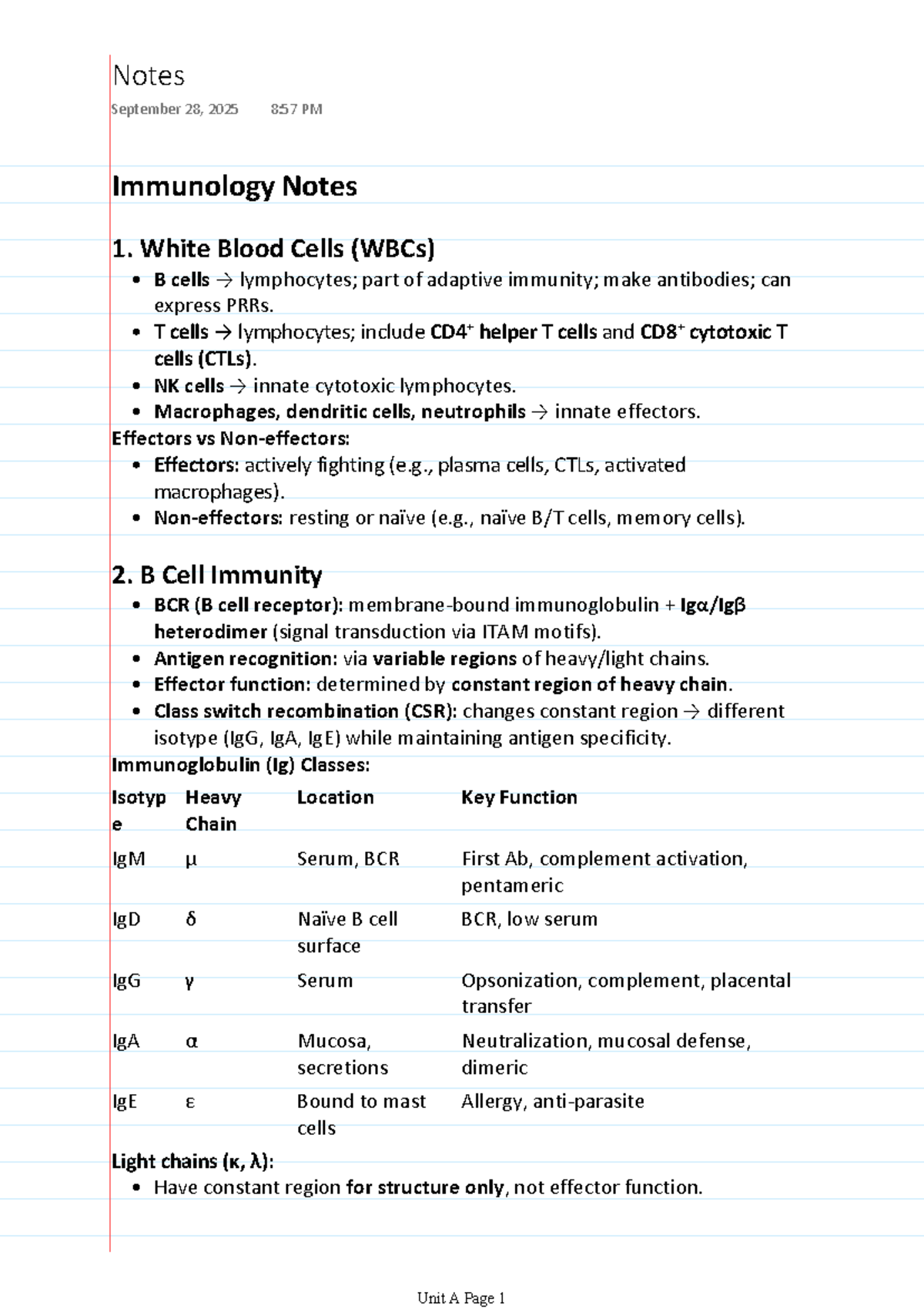 Immunology Notes (Course Code: IMU 101) - Key Concepts and Mechanisms ...