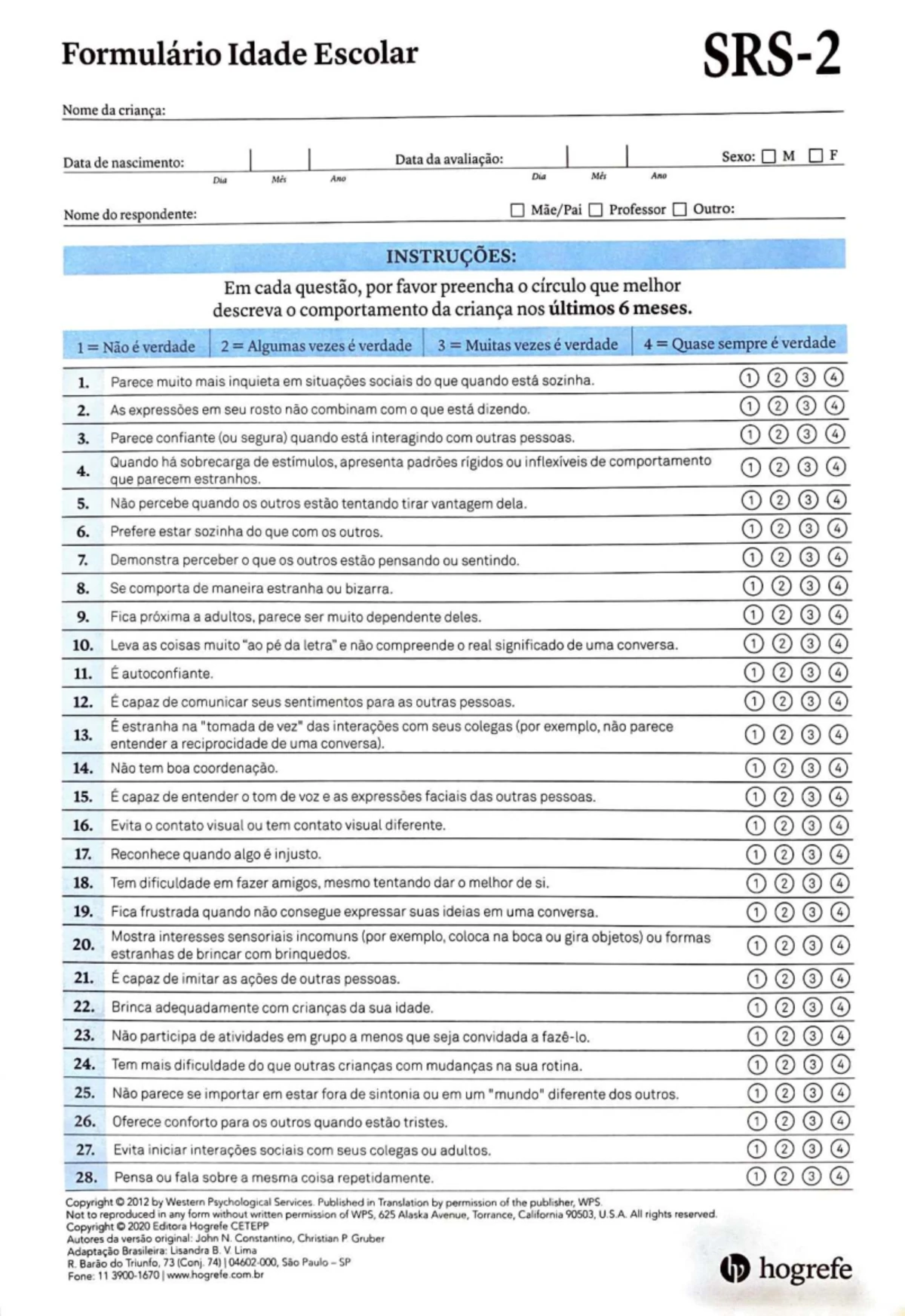 Manual da Escala de Responsividade Social SRS-2 - Segunda Edição - Studocu