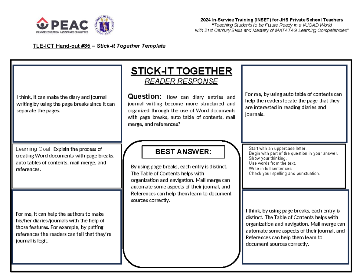 2024 INSET Training for JHS Teachers: Mastering Word Docs Skills - Studocu