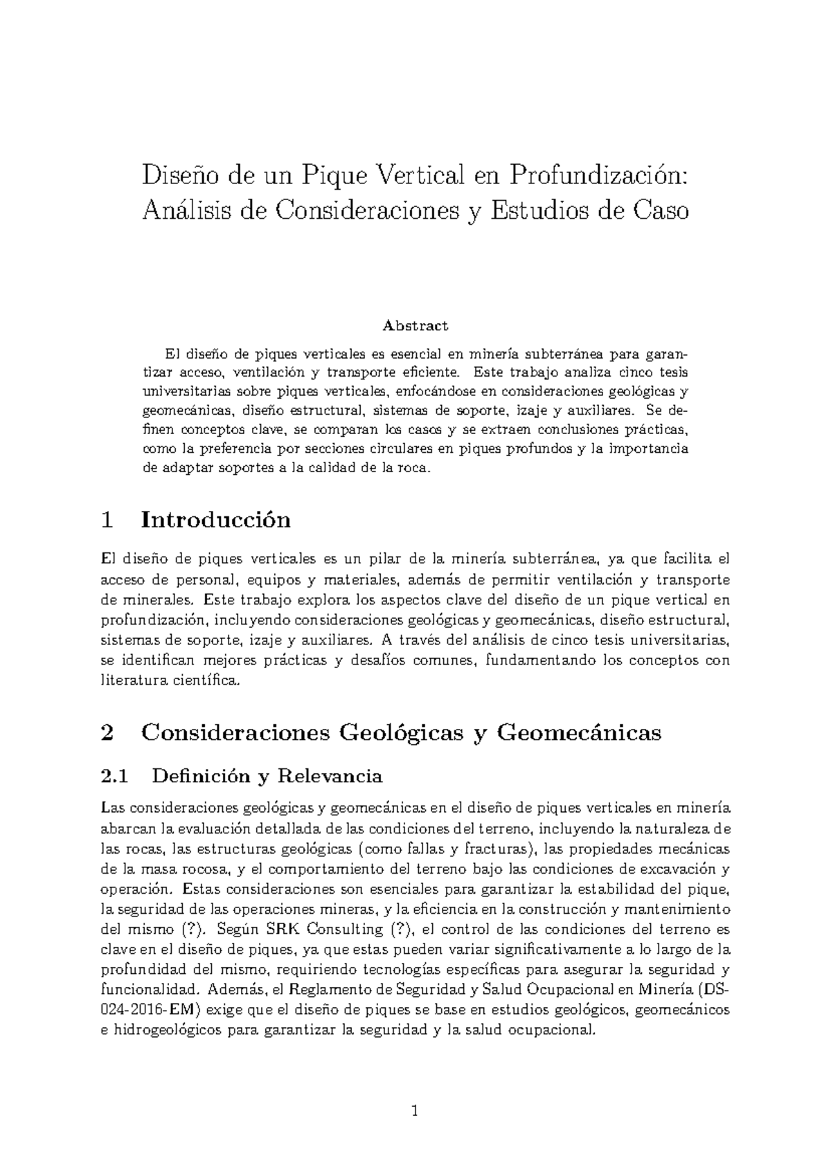 Diseño de Piques Verticales en Minería: Análisis y Consideraciones ...