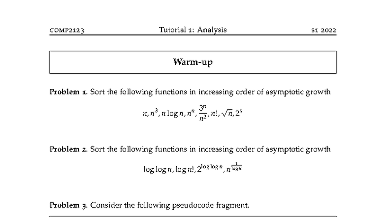 Tutorial 1: Asymptotic Growth Analysis - COMP2123 - Studocu