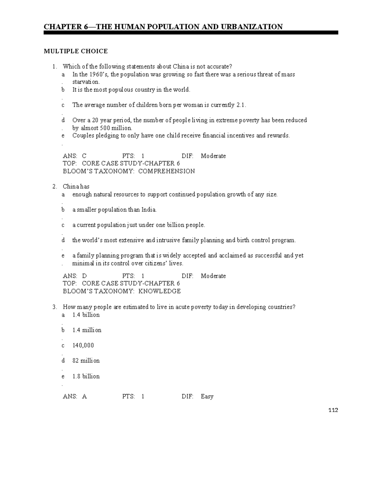 Chapter 06 - Human Population & Urbanization Study Guide and MCQs - Studocu