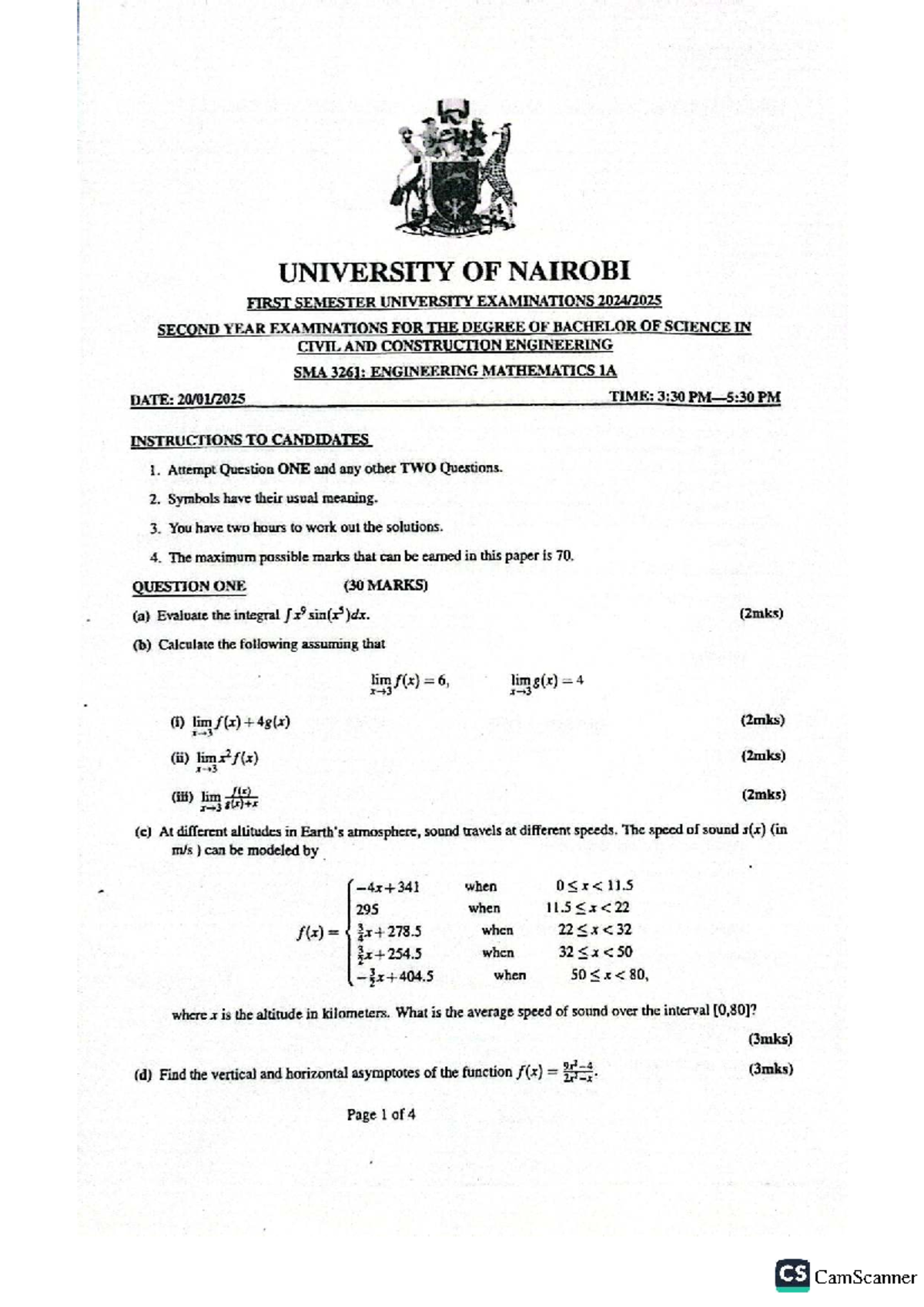 Engineering Mathematics Past Papers SMA 3261: University Exam Review ...
