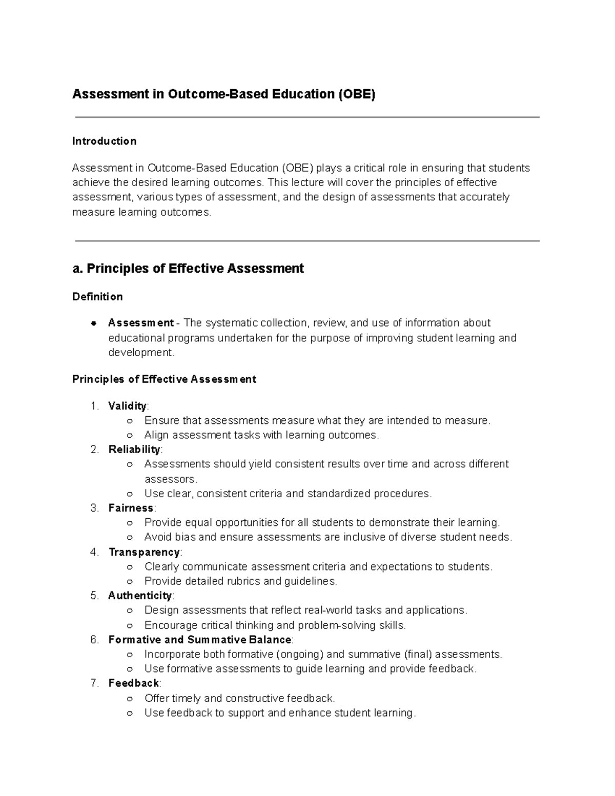 Effective Assessment Strategies in Outcome-Based Education (OBE) - Studocu