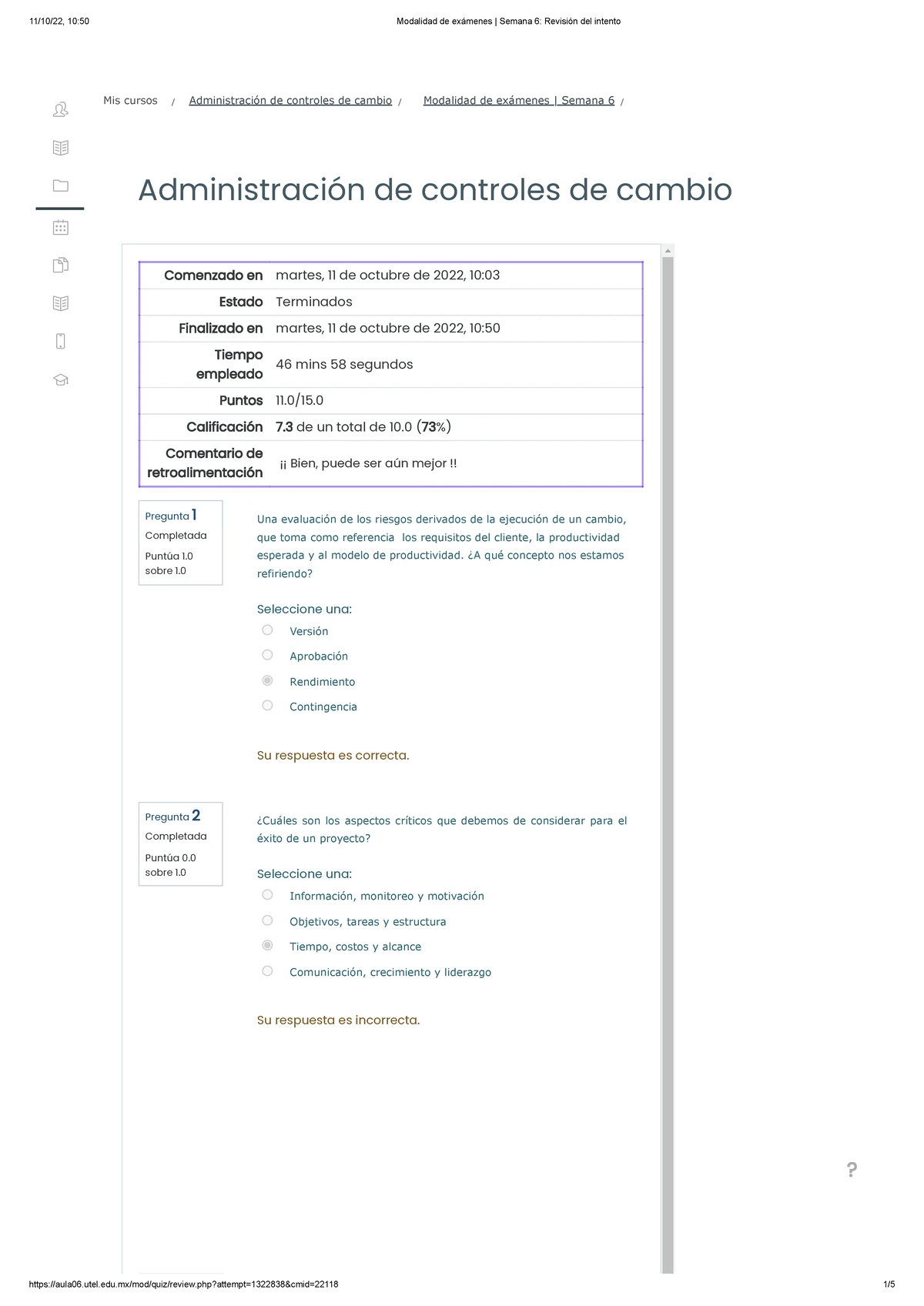 Administración de controles de cambio sem6 - Administración de ...