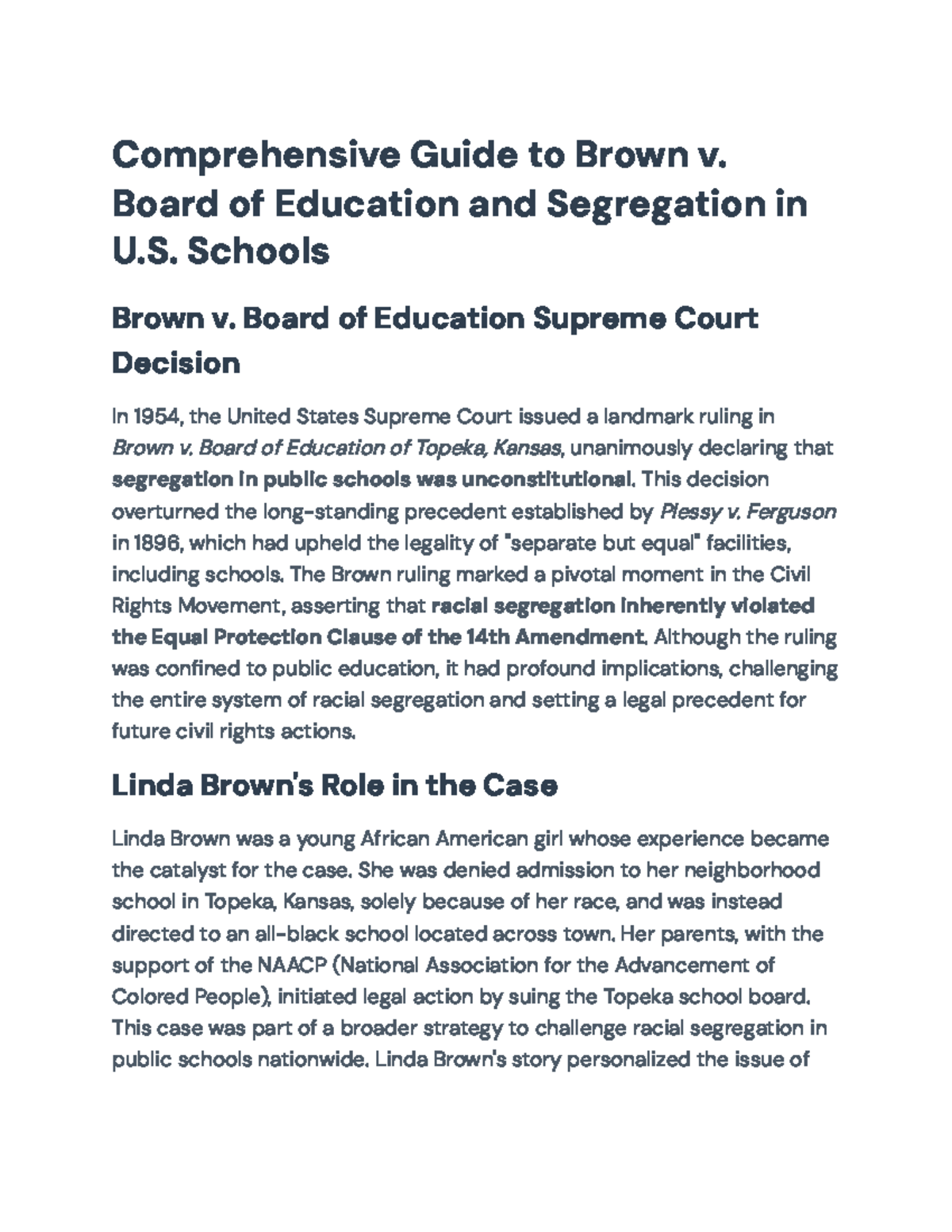 Comprehensive Overview of Brown v. Board of Education (LAWS 2023) - Studocu