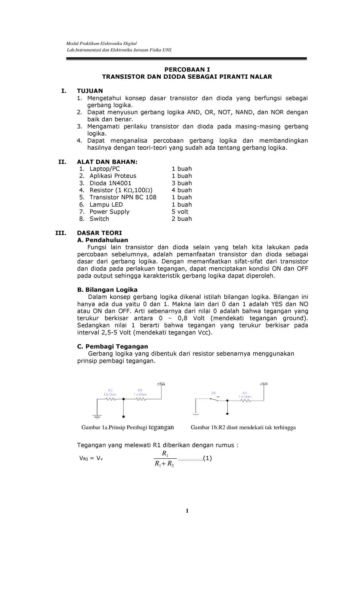 Modul 1. Transistor dan Dioda Sebagai Piranti Nalar - Lab dan ...