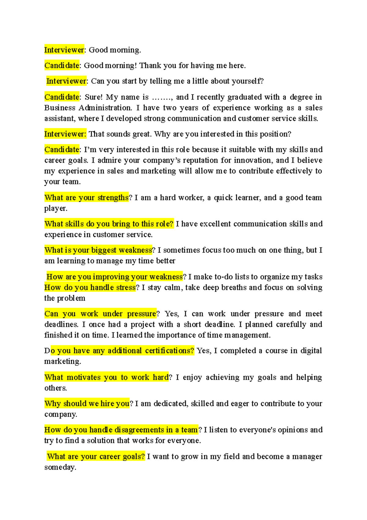 Interview Preparation: Common Questions & Answers for BA Candidates ...