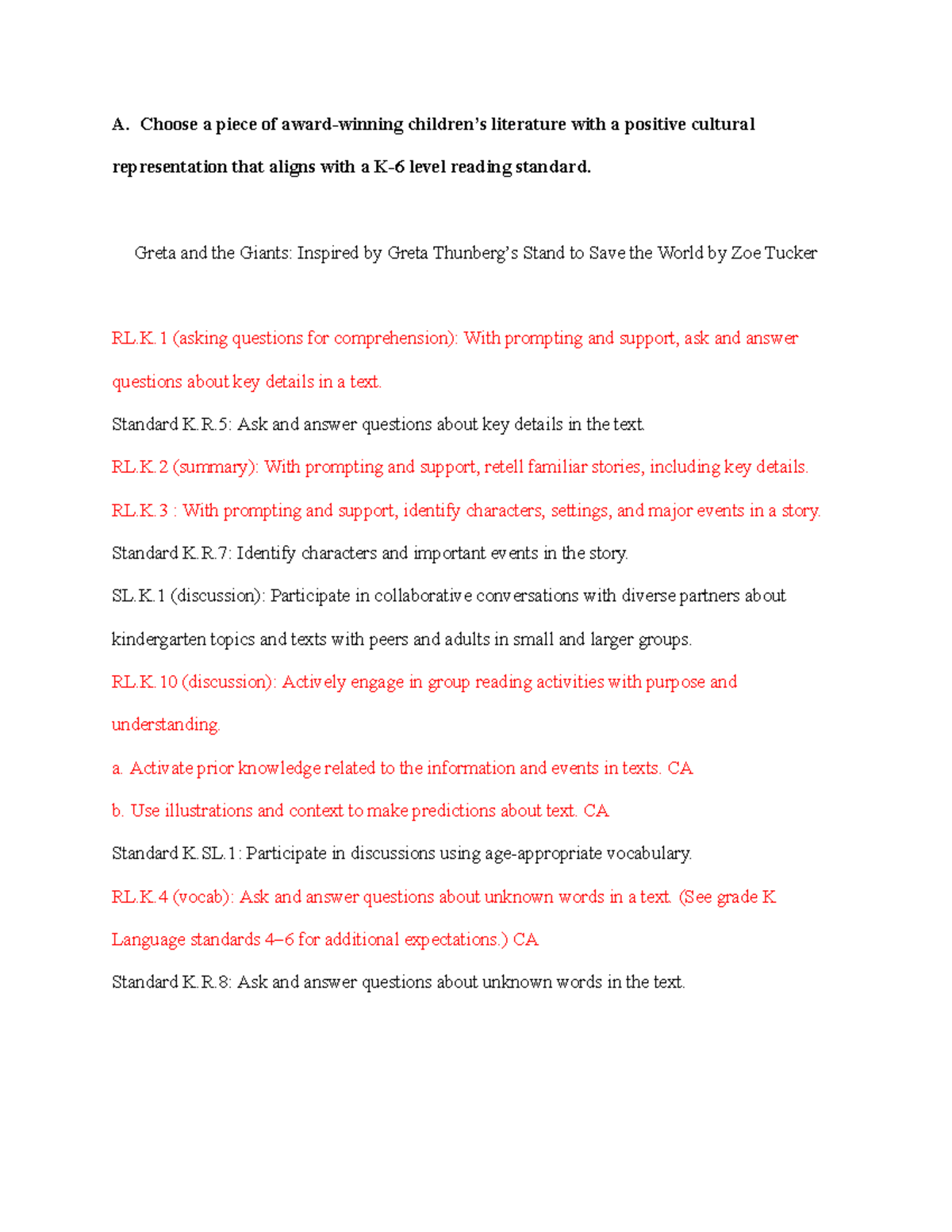 Reading Comprehension Lesson: Greta and the Giants (RL.K.1-K.R.8) - Studocu