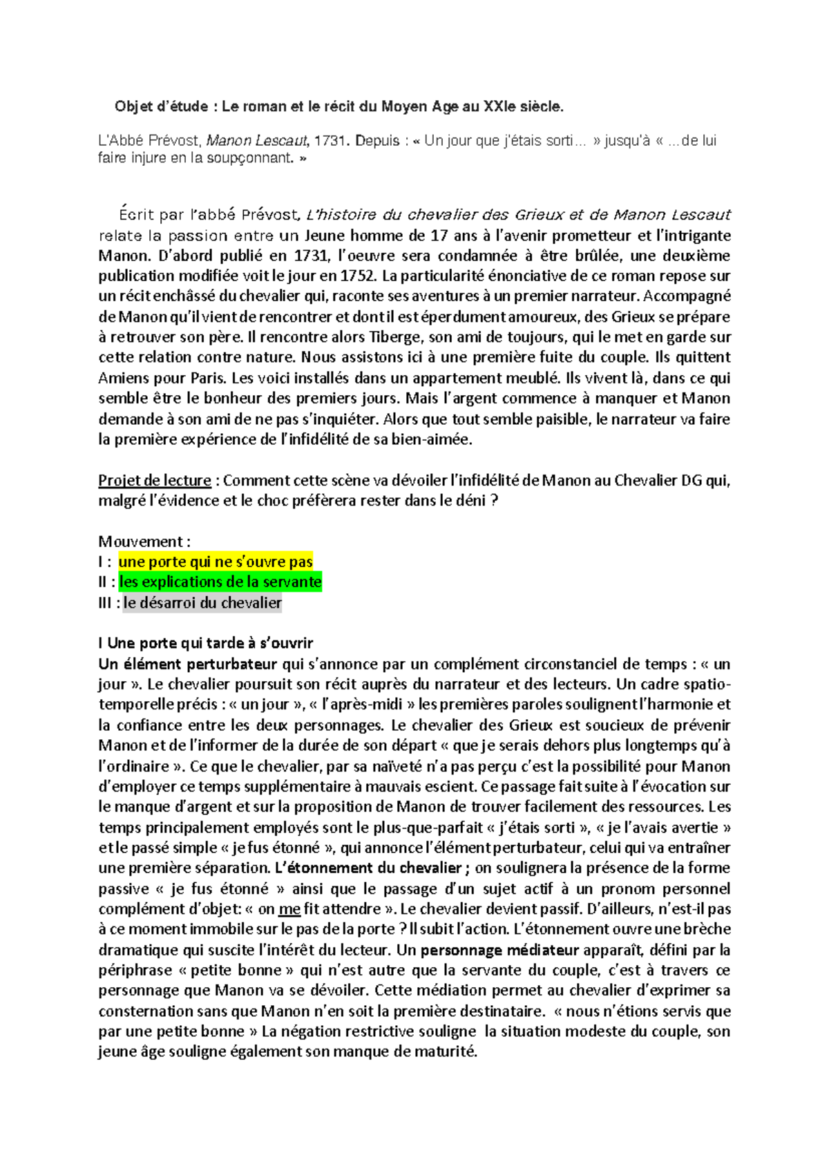 Analyse du Roman "Manon Lescaut" - ML 1ere trahison LL 10 1ga - Studocu