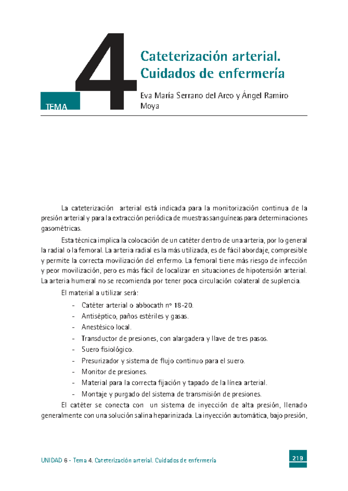 TEMA 4: Cateterización Arterial y Cuidados de Enfermería - U6 - Studocu