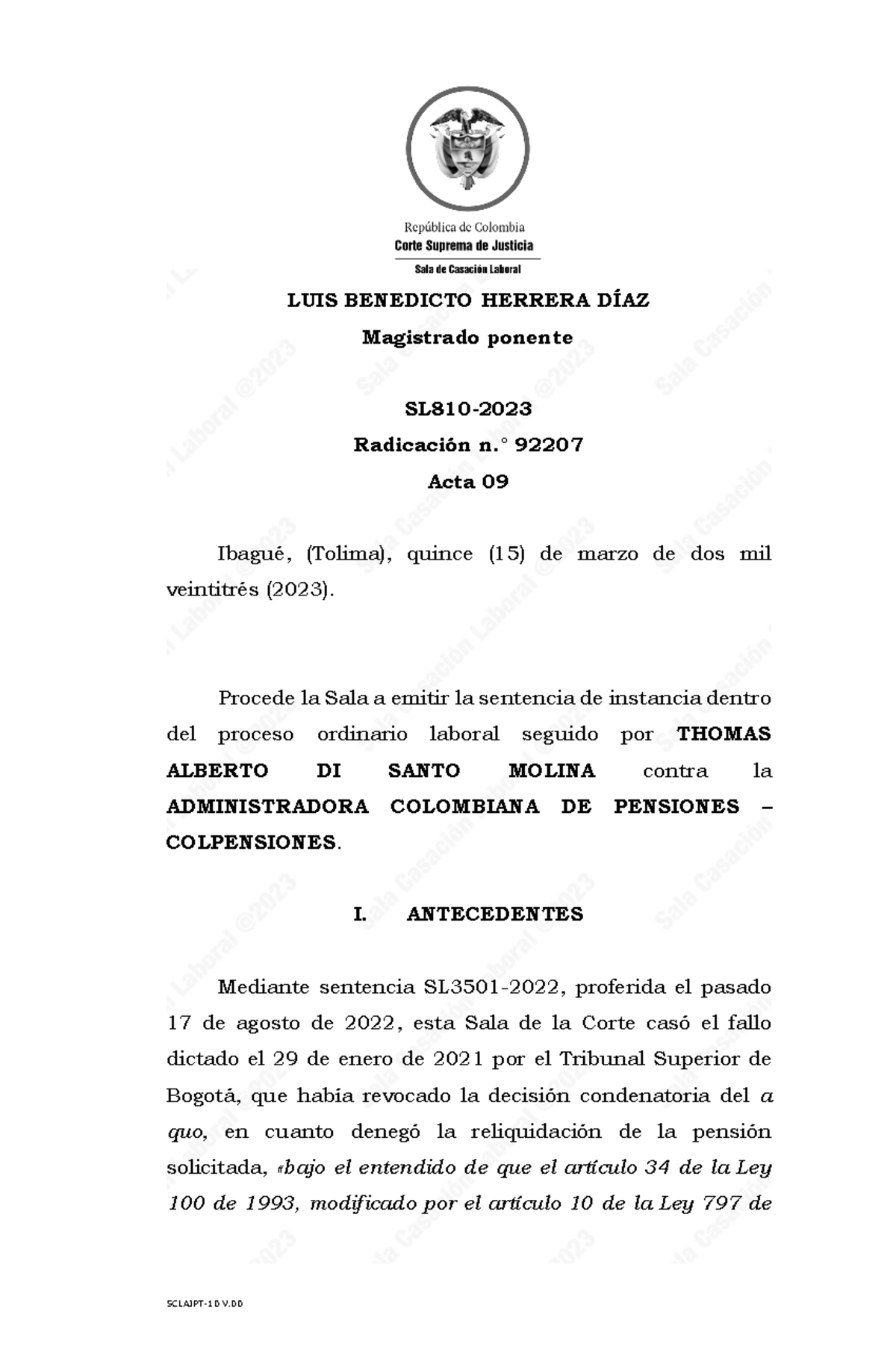 SL810-2023 - Sentencia sobre Pensión y Cotizaciones Laborales - Studocu