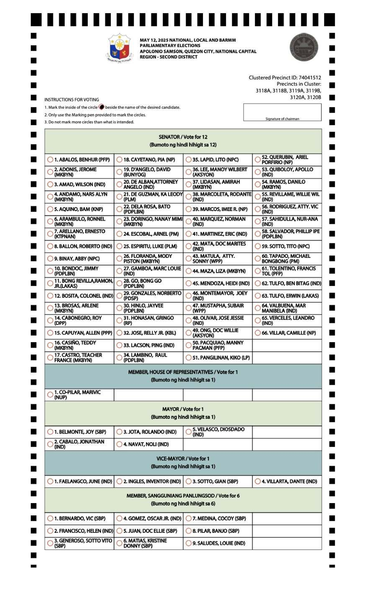 MAY 12, 2025 ELECTIONS BALLOT INSTRUCTIONS AND CANDIDATES LIST - Studocu