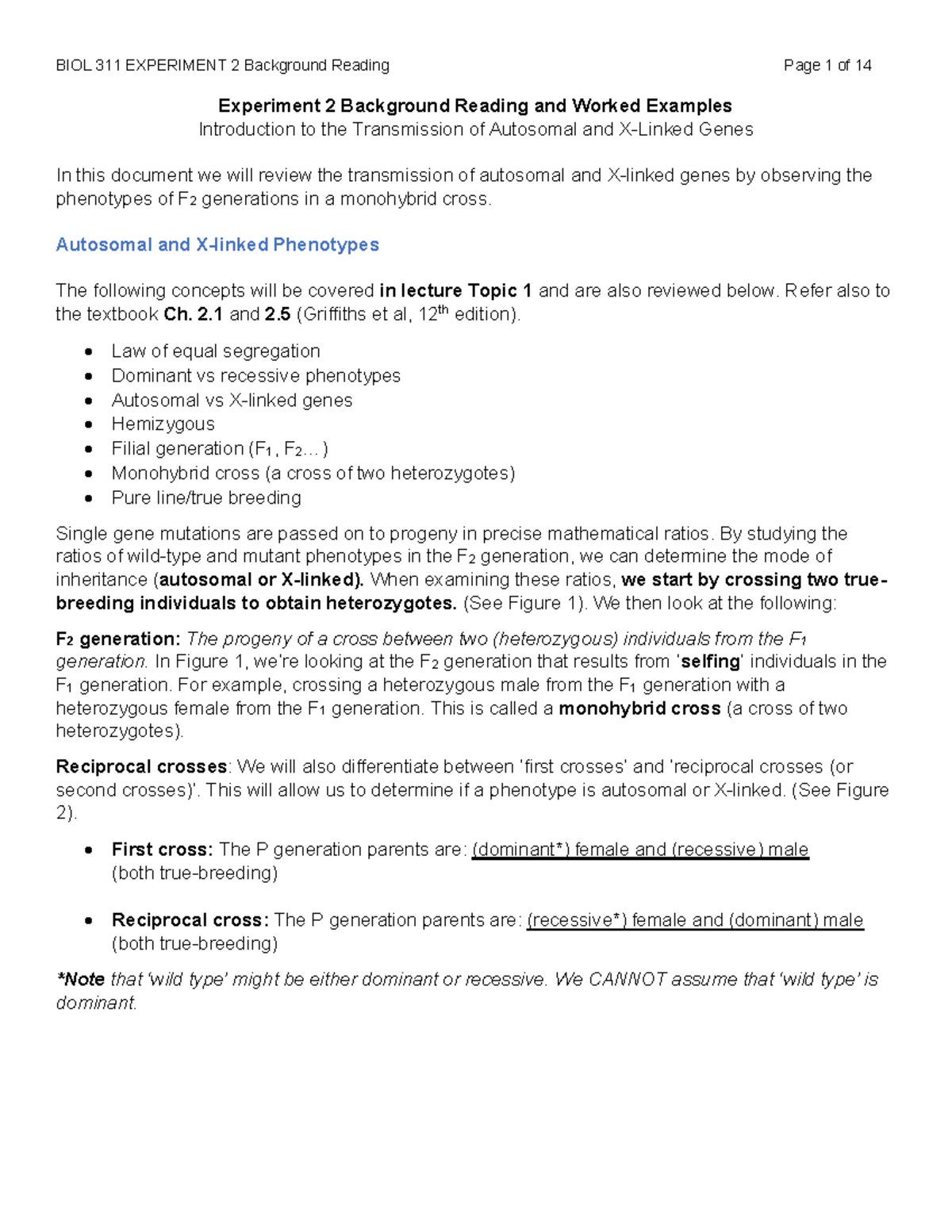 BIOL 311 Experiment 2: Autosomal Gene Transmission and Phenotypes - Studocu