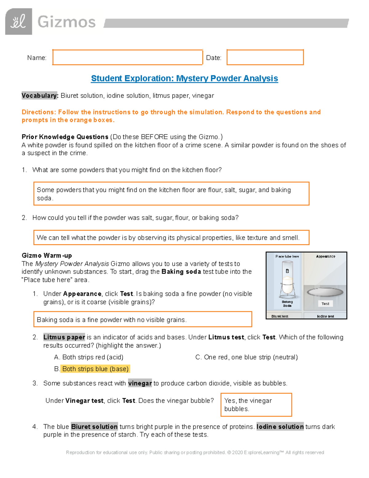 Mystery Powder Analysis Lab Exercise (SE) - Studocu