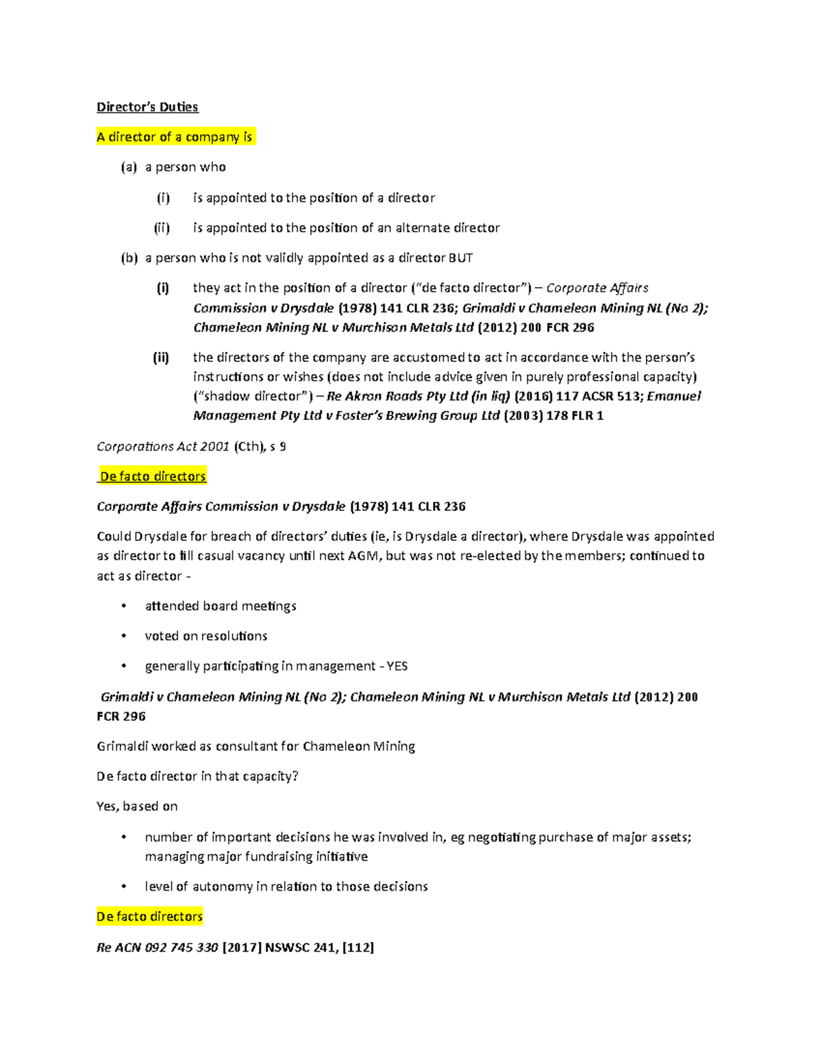 Director Duties: Understanding De Facto and Shadow Directors - Studocu