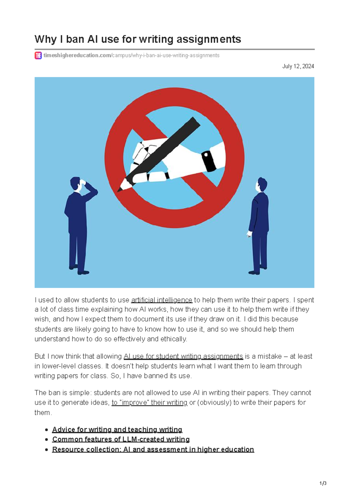 Ban on AI Use for Writing Assignments: Rationale and Implementation ...