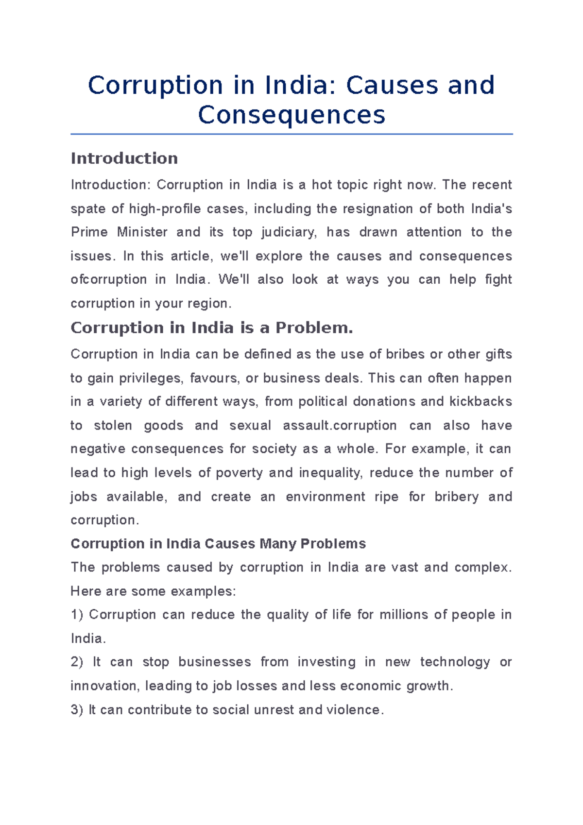 Examples Of Corruption In India