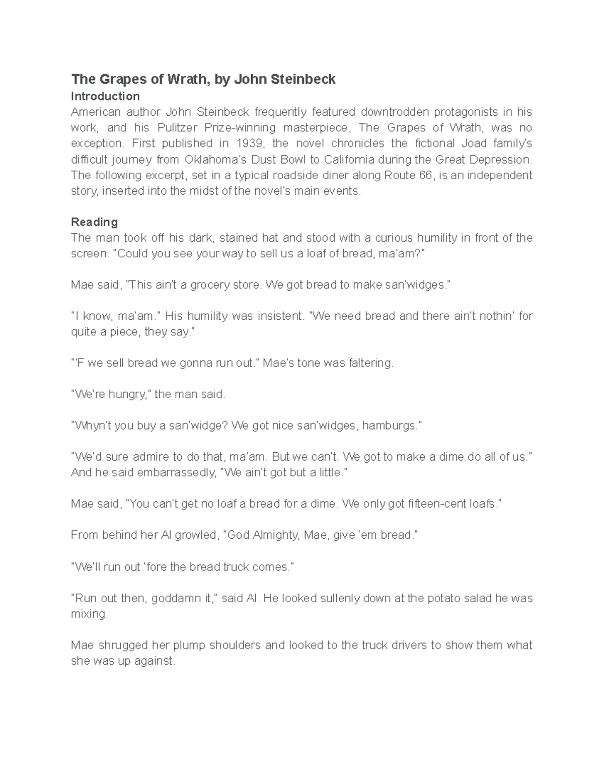 Grapes of Wrath Essay Notes (ENG 101 - Unit 1) - Key Themes & Quotes ...