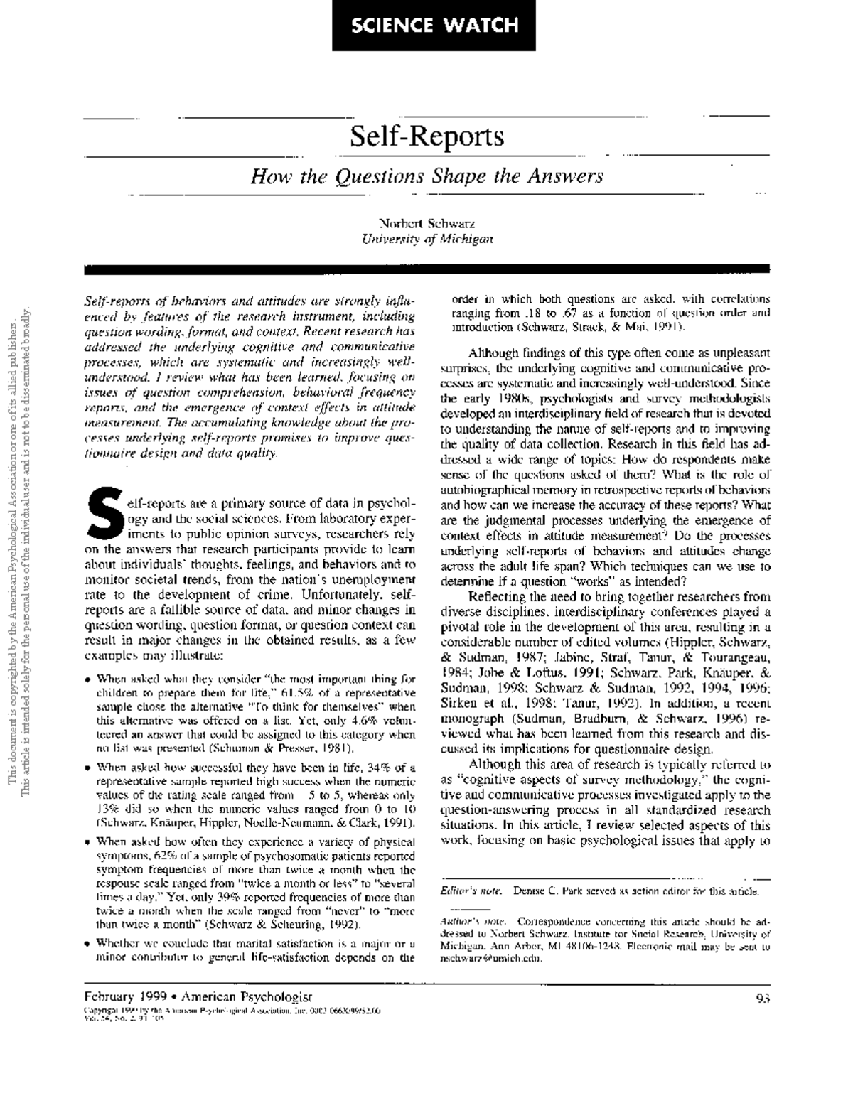SCI 101: Self-Reports in Survey Research - The Impact of Questionnaire ...