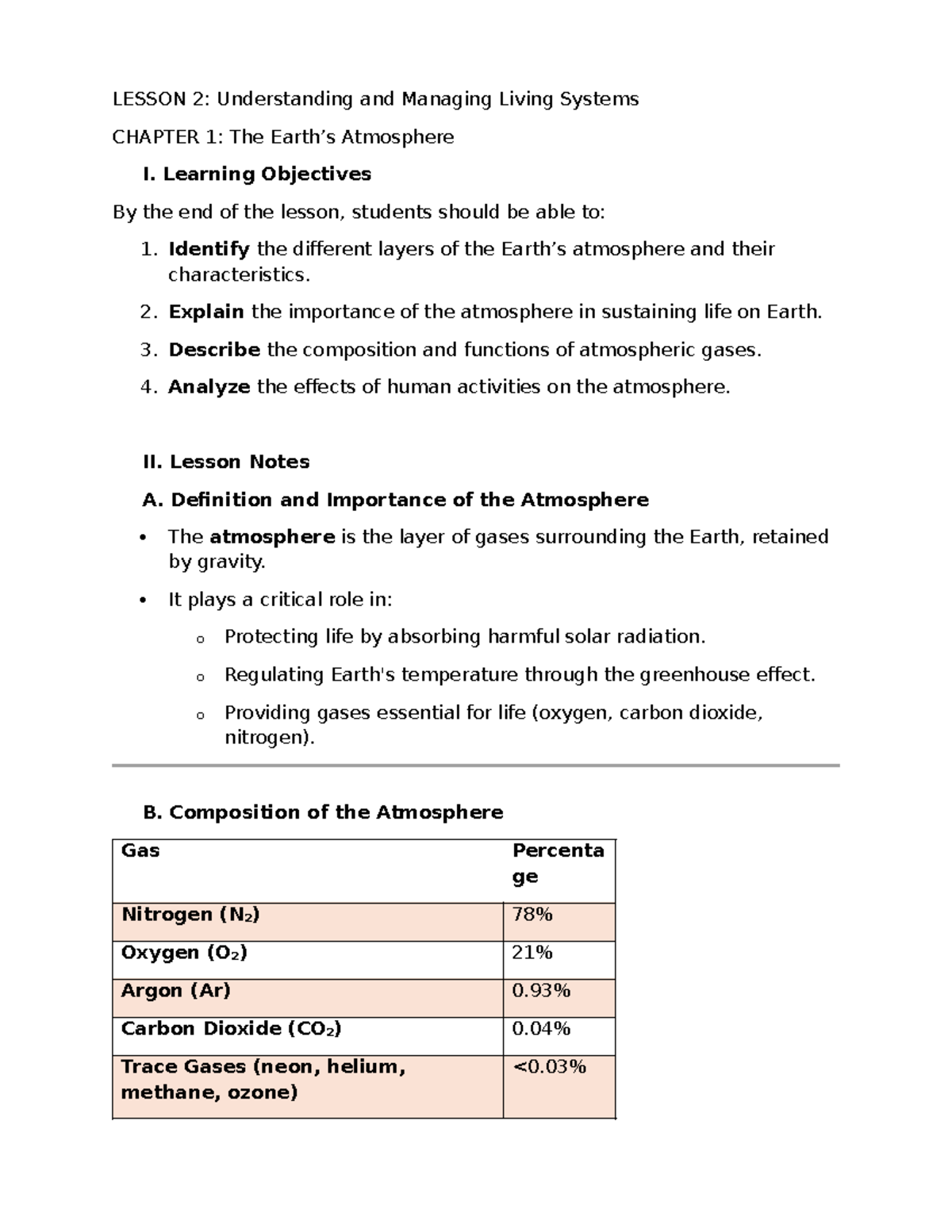 LESSON 2: CH 1 - Understanding the Atmosphere and Its Impact - Studocu