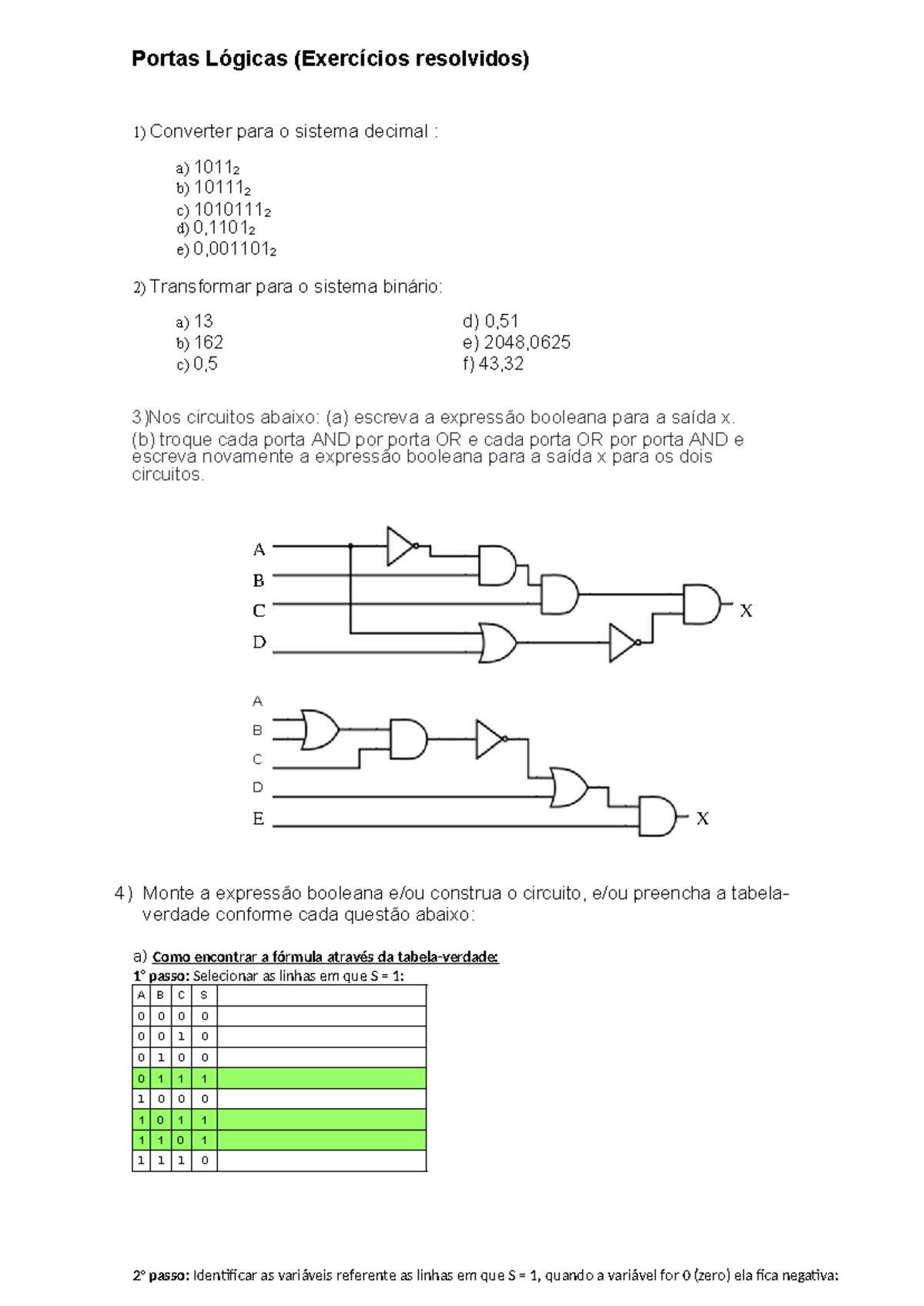Portas Lógicas (Exercícios Resolvidos) - Trabalho e Respostas - Studocu