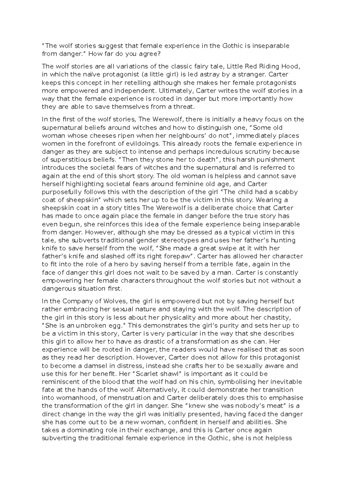 Gothic Female Experience in Wolf Stories: Exam Analysis - Studocu