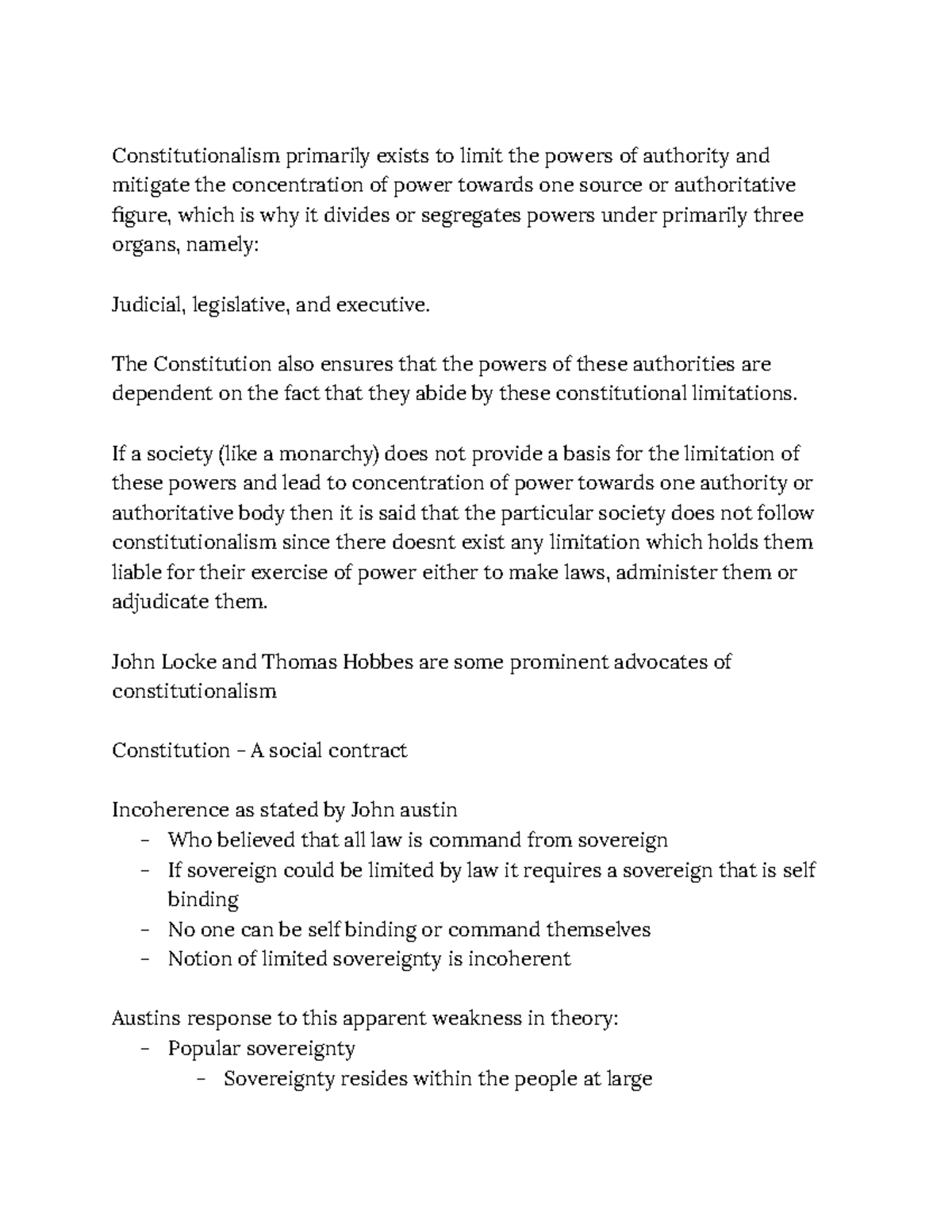 Constitutionalism and Federalism: Class Notes (POL 101) - Studocu