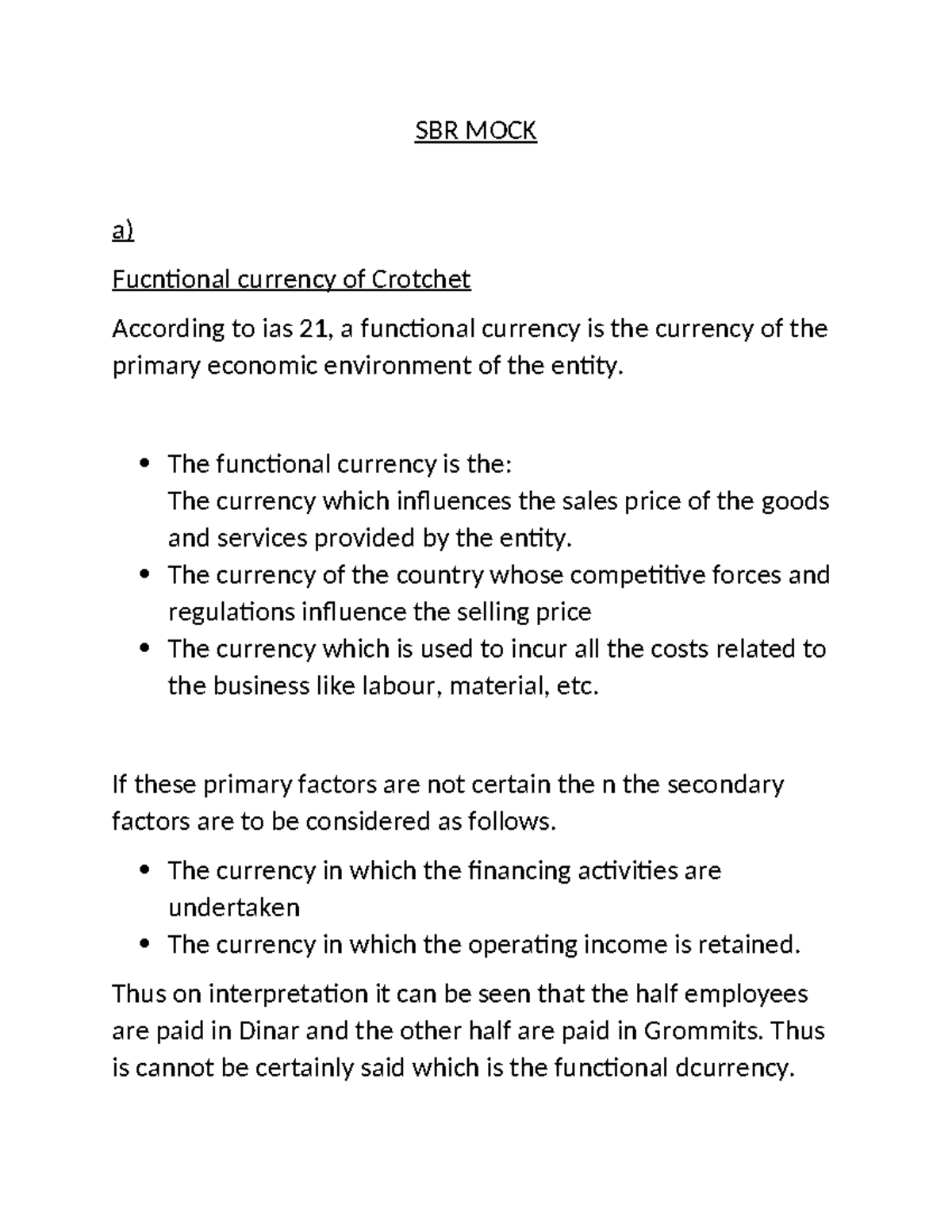 SBR Mock Exam Notes: Functional Currency & IFRS Analysis - Studocu