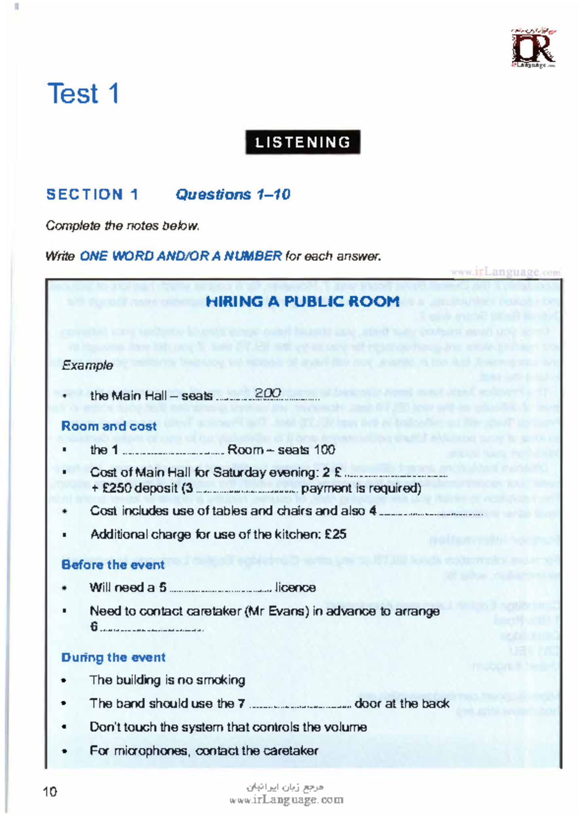 Cambridge 11 Test 1 Listening Section Notes and Questions - Studocu