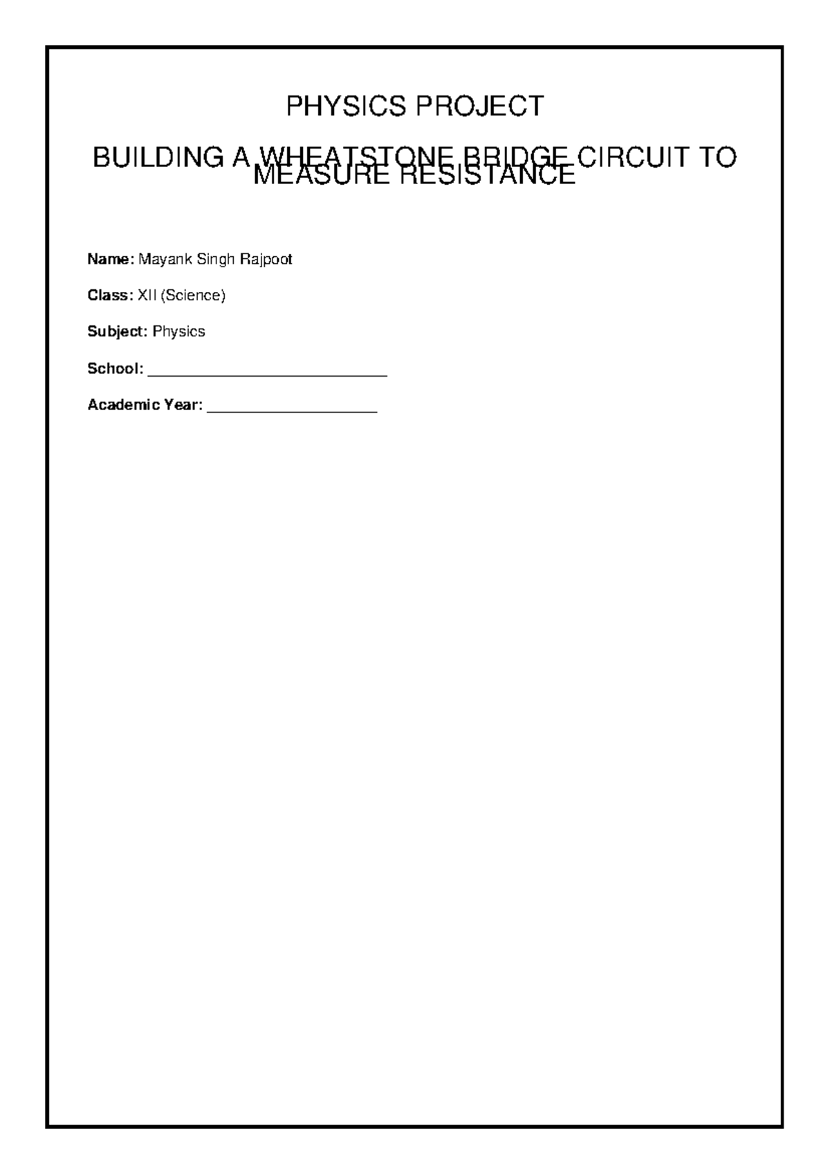 CBSE Class 12 Physics Project: Wheatstone Bridge Circuit - Studocu