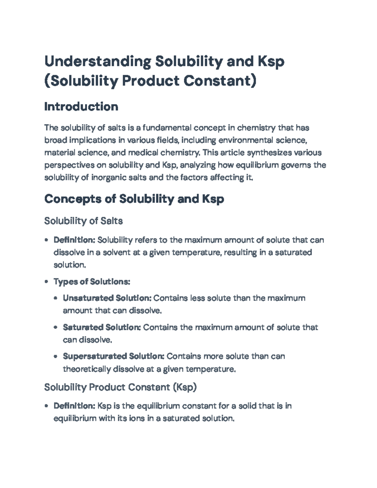 Understanding Solubility and Ksp: Key Concepts & Calculations for Chem ...