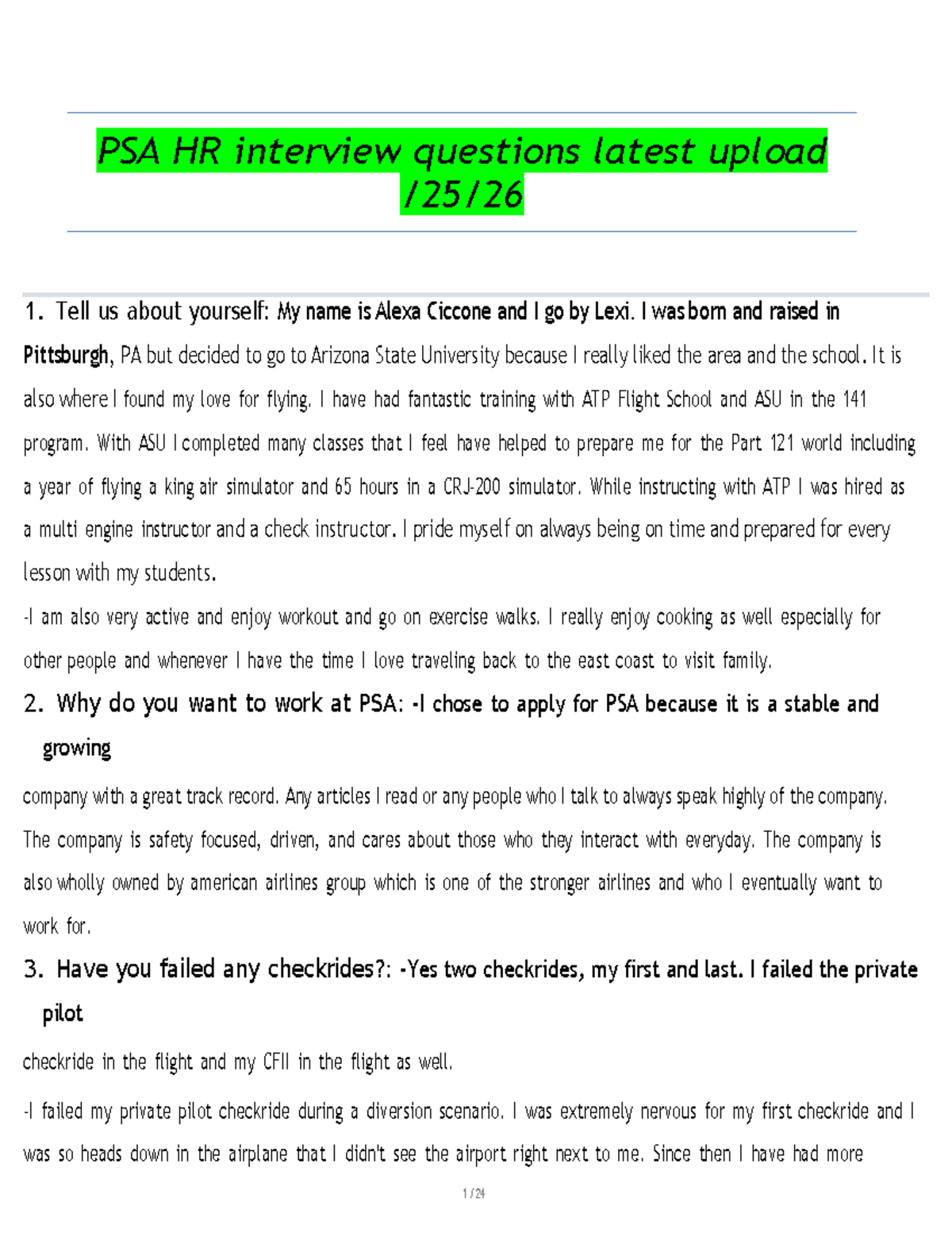 PSA HR Interview Questions - Comprehensive Guide for Candidates - Studocu