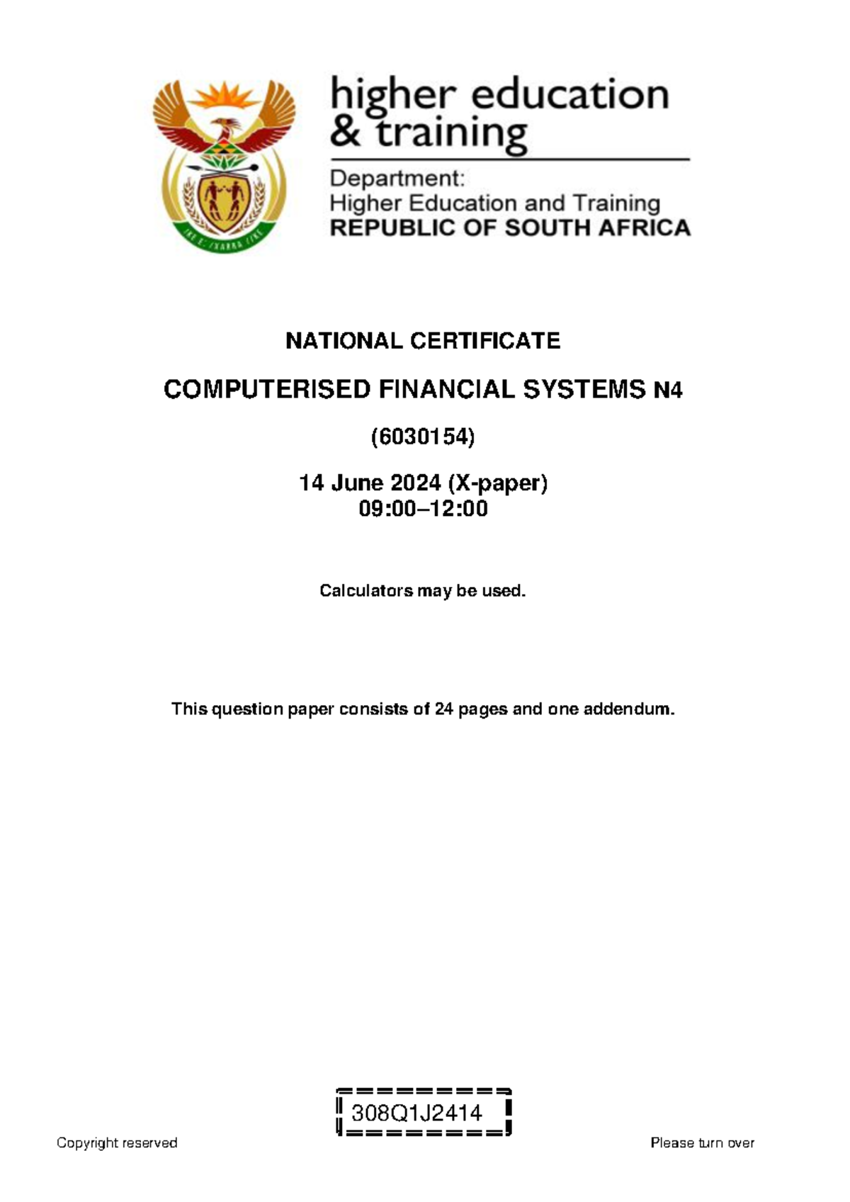 308Q1J2414 - N4 Computerised Financial Systems Final Exam June 2024 ...