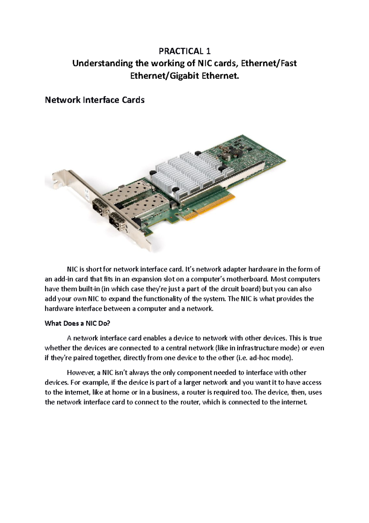 CNpractical 1 - Exploring NIC Cards & Ethernet Technologies in Depth ...