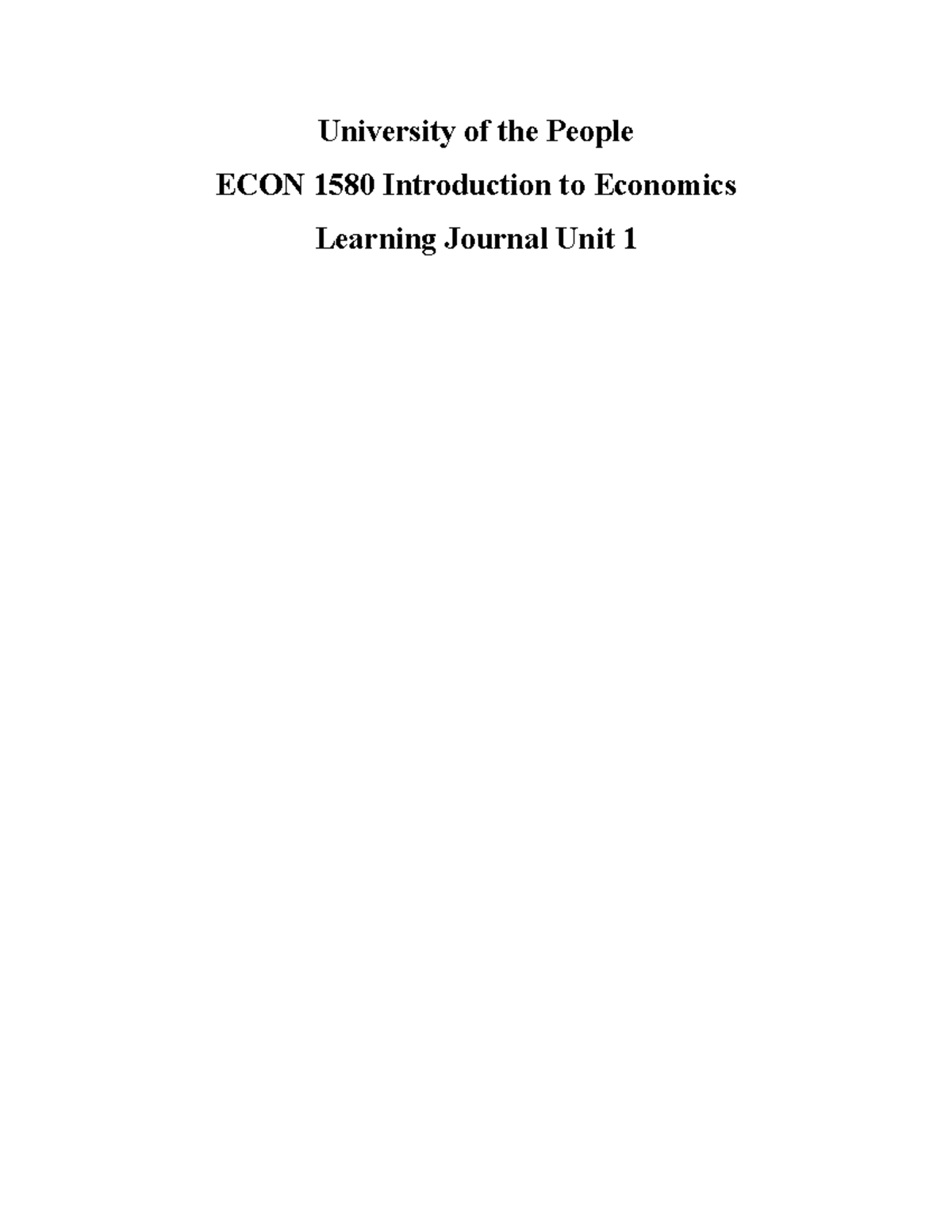 ECON 1580 Learning Journal: Understanding Scarcity in Decision-Making ...
