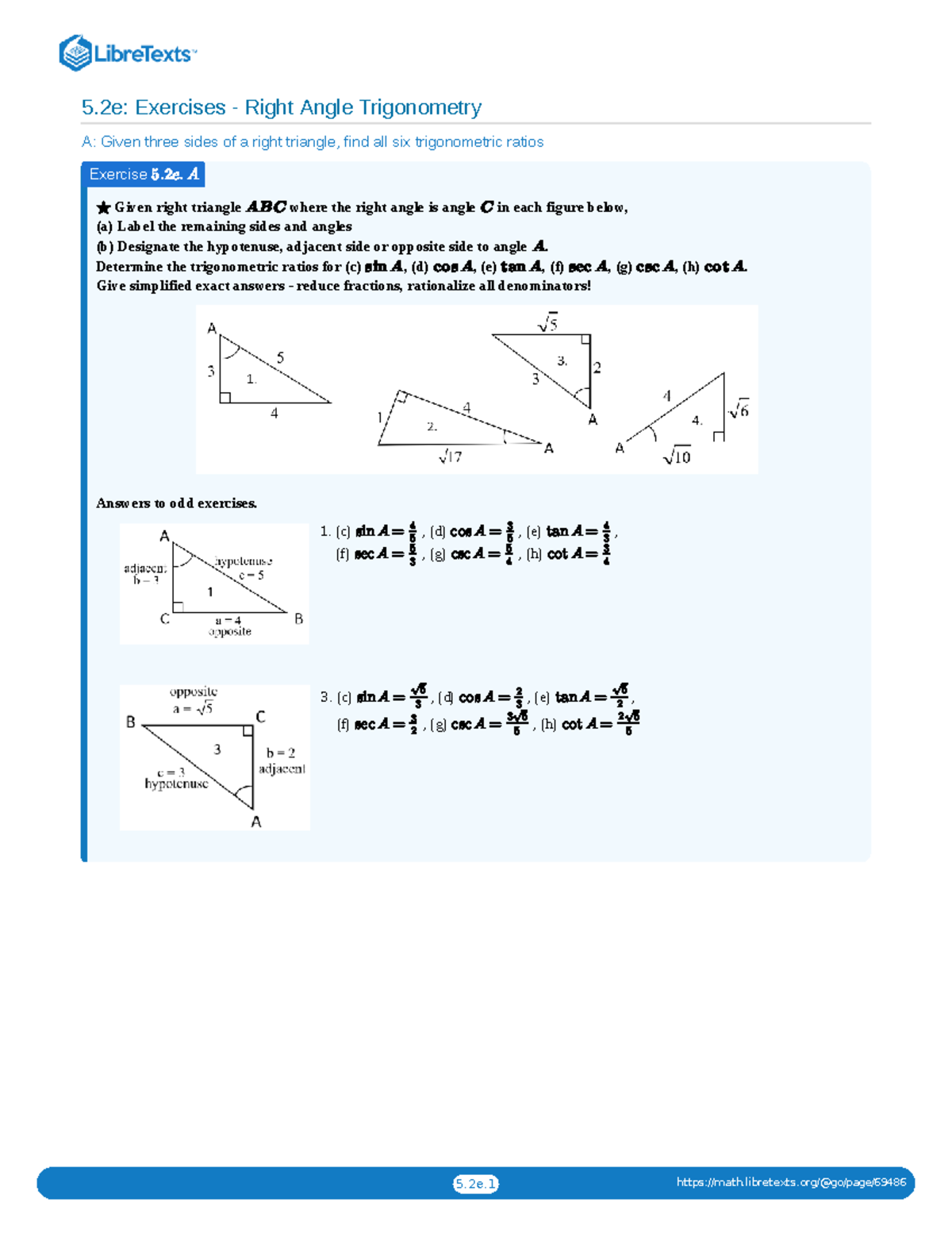 5.2e: Right Angle Trigonometry Exercises and Solutions - Studocu